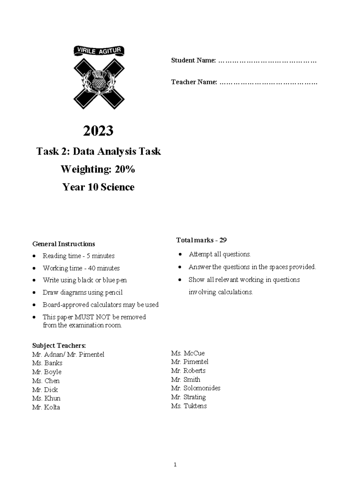2023 Y10 Task 2 Data Analysis - 2023 Task 2 : Data Analysis Task ...
