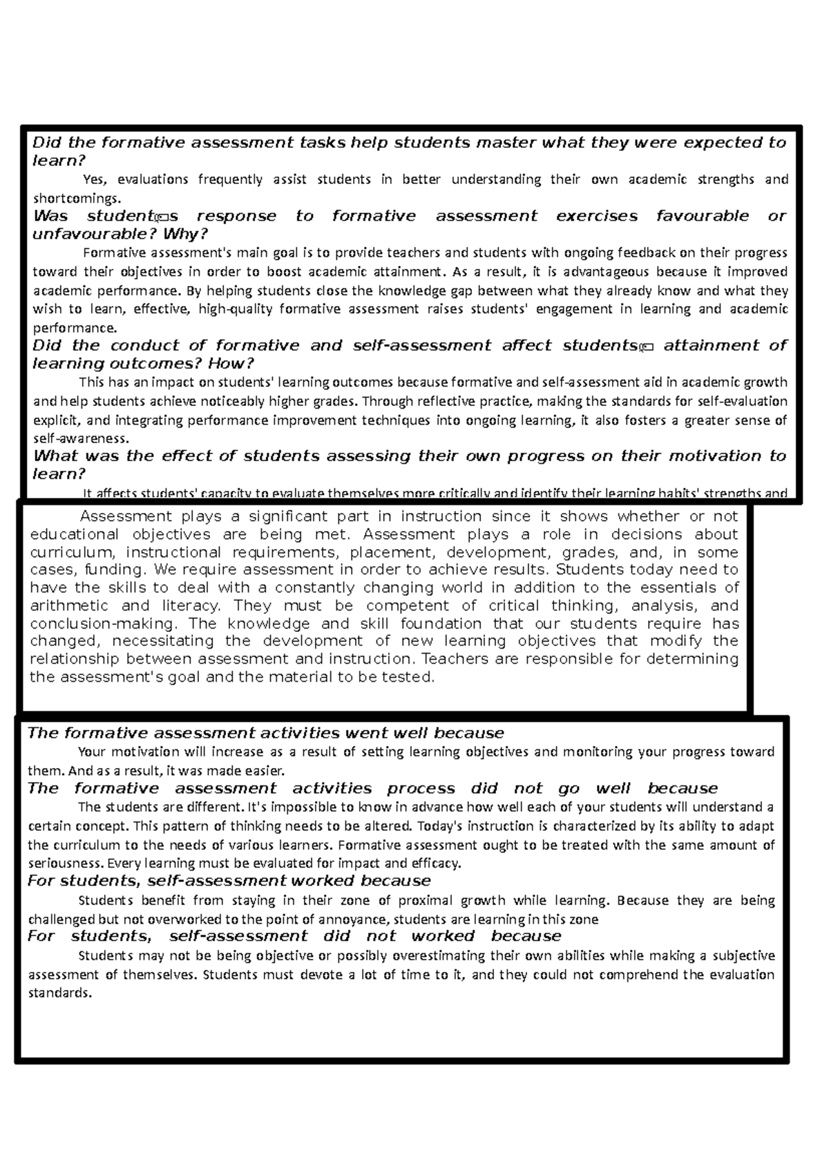 ANONYMOUS NOTES - Did the formative assessment tasks help students ...