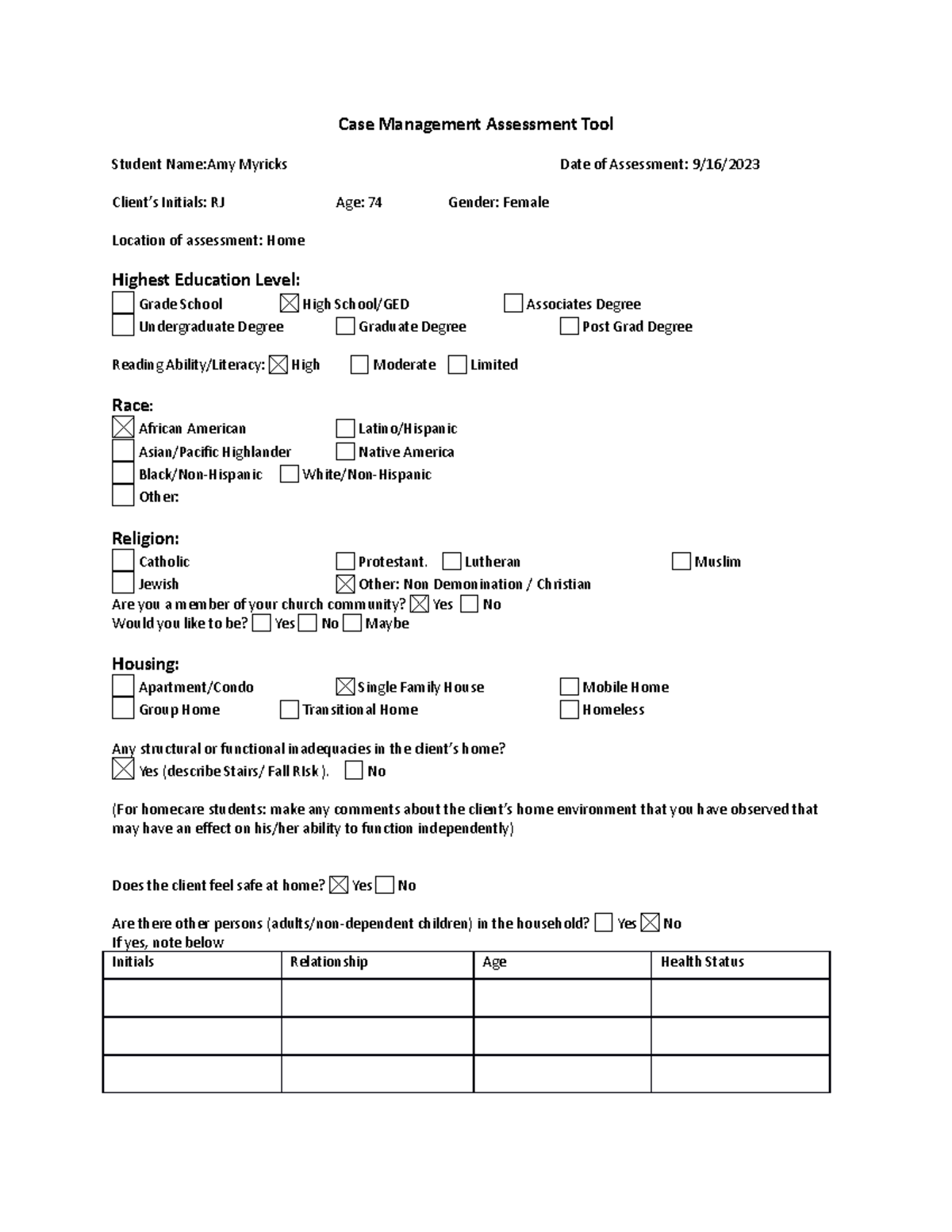 R.J. Case Management Assessment Tool - Case Management Assessment Tool ...