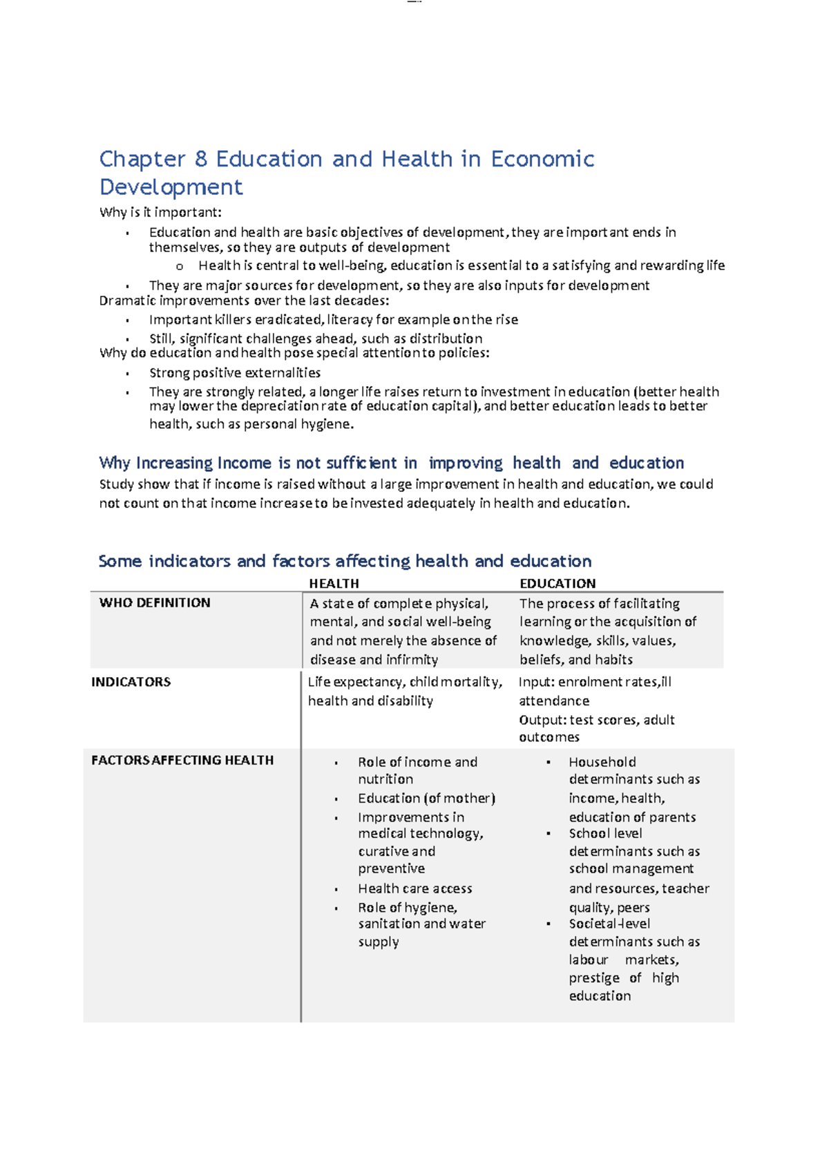 Chapter 8 - final edition - WHO DEFINITION Chapter 8 Education and Health in Economic ...
