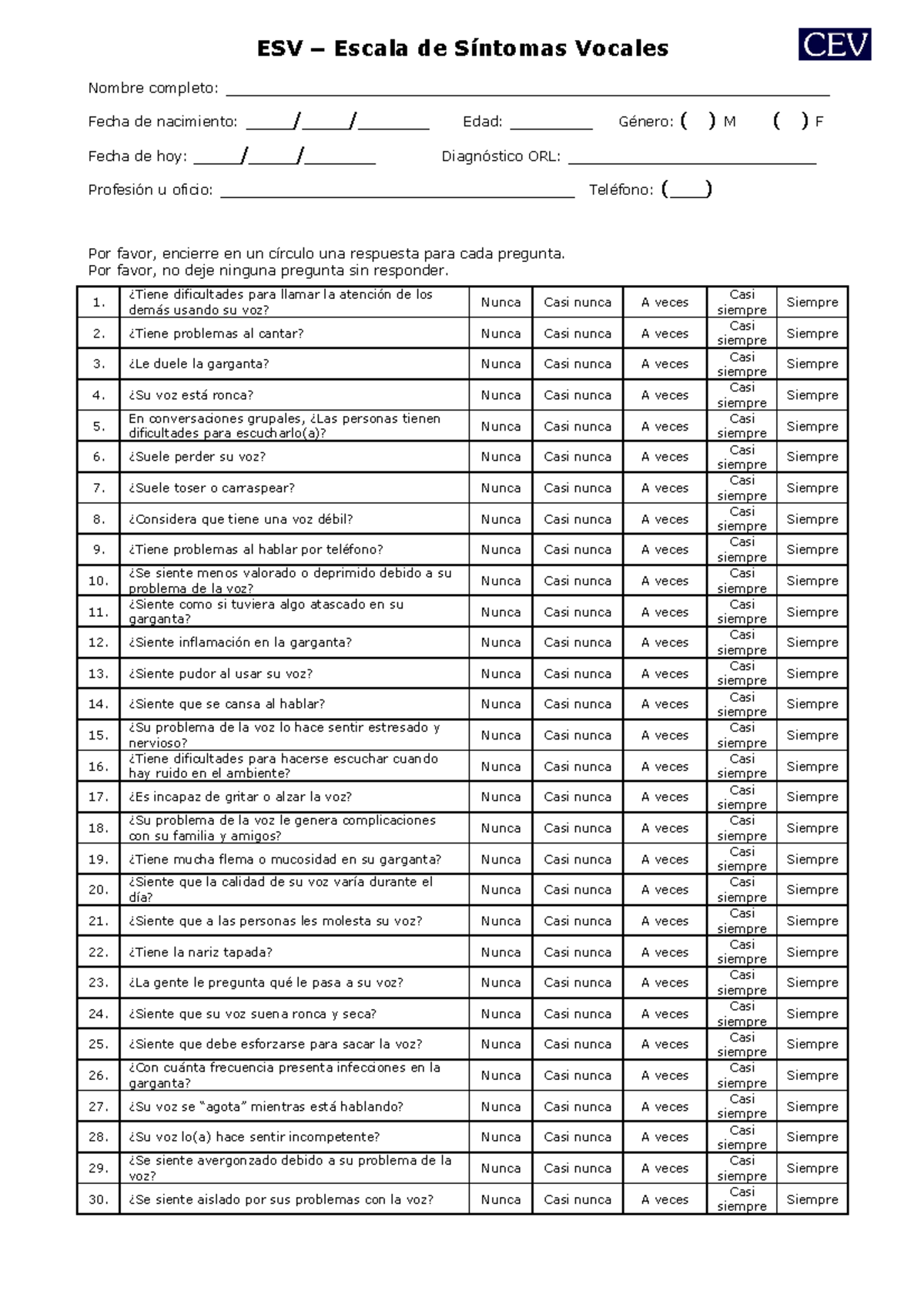 ESV Chile - Escala de síntomas vocales - ESV – Escala de Síntomas ...