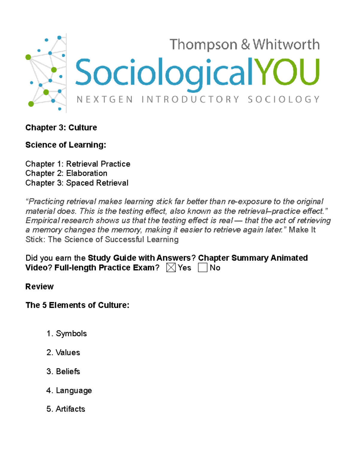 Chapter 3 Culture Notes - Chapter 3: Culture Science of Learning ...