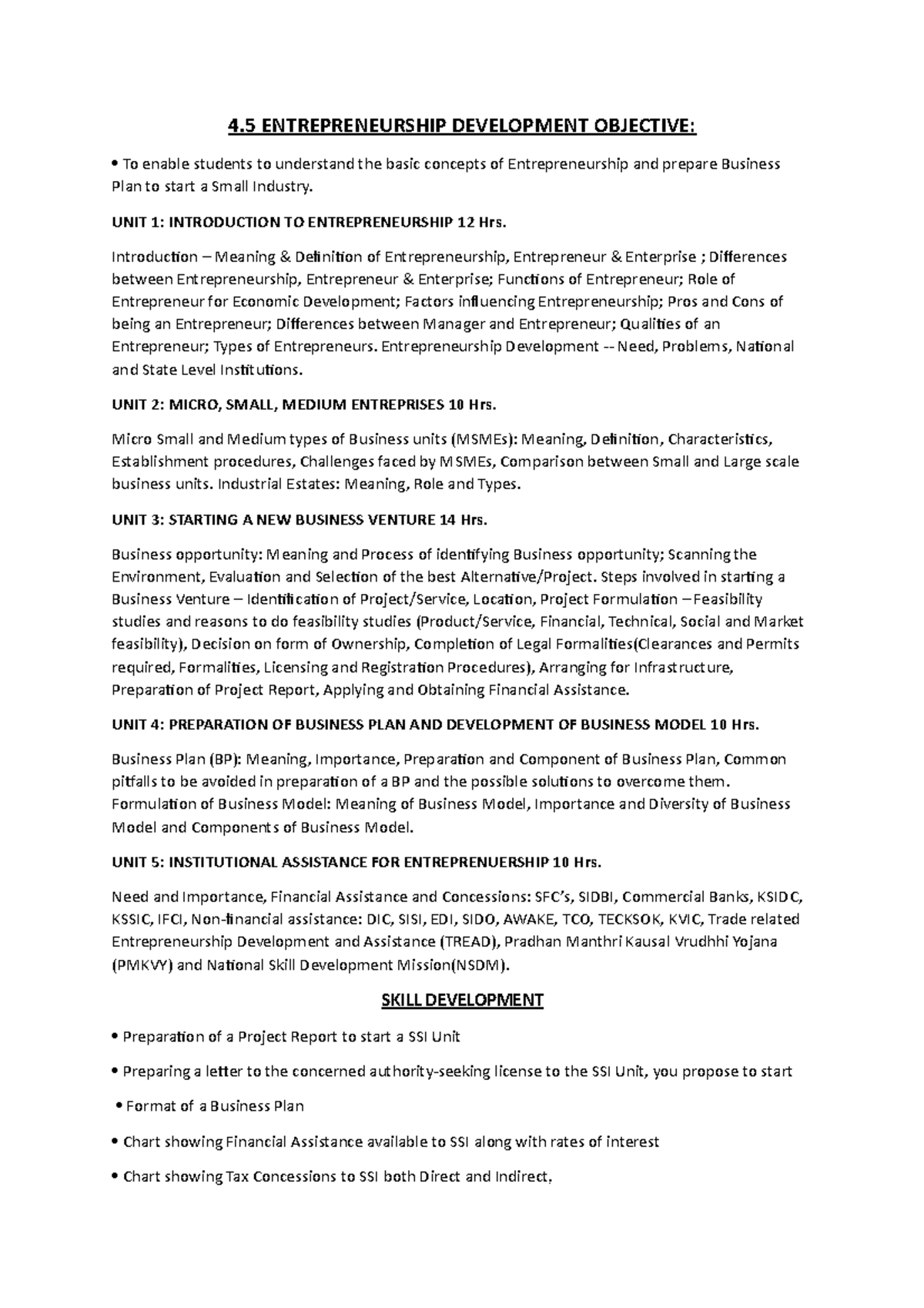 Syllabus COPY - UNIT 1: INTRODUCTION TO ENTREPRENEURSHIP 12 Hrs ...