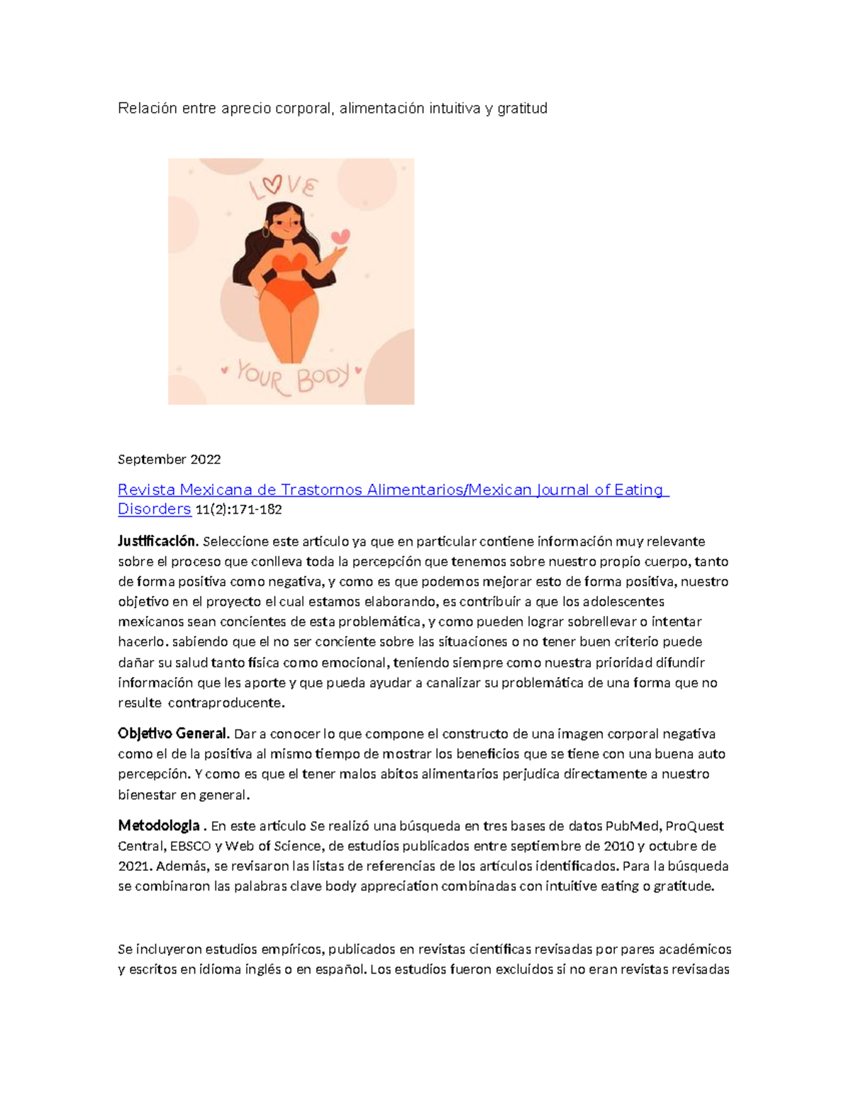 Relación entre aprecio corporal - Relación entre aprecio corporal ...