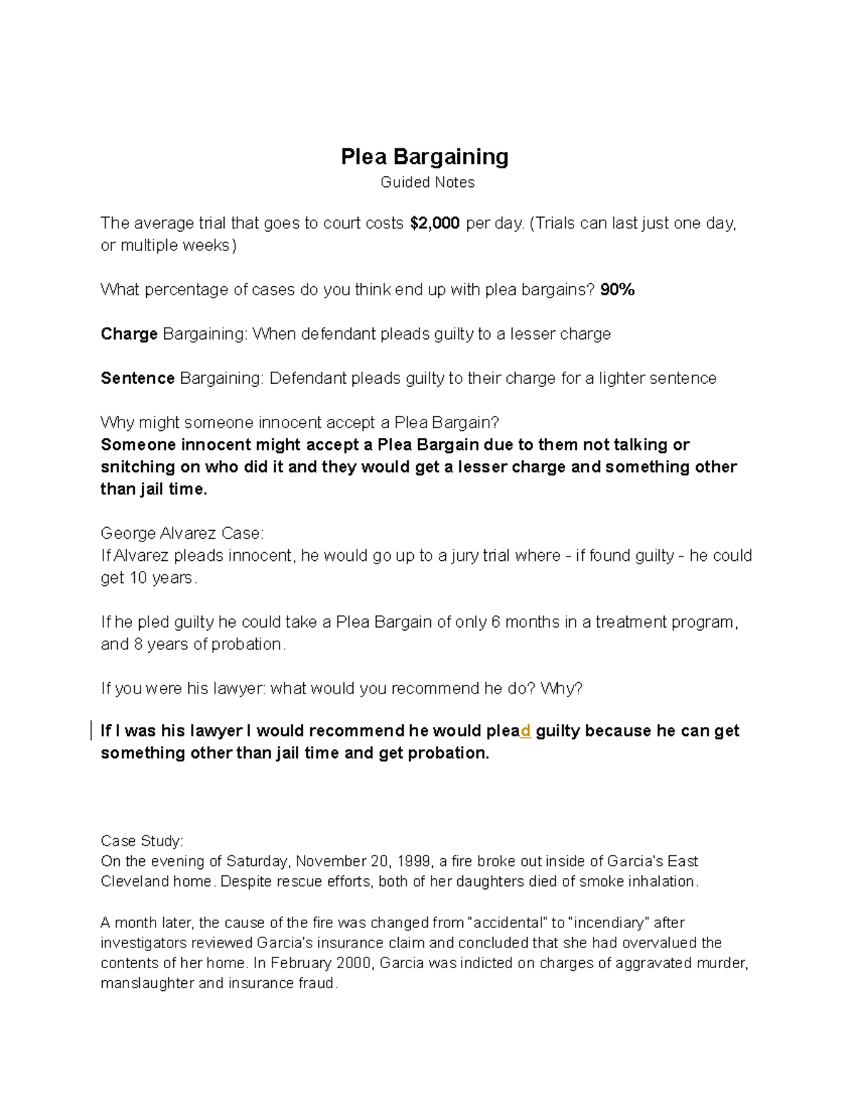 - Plea Bargain notes - Plea Bargaining Guided Notes The average trial ...