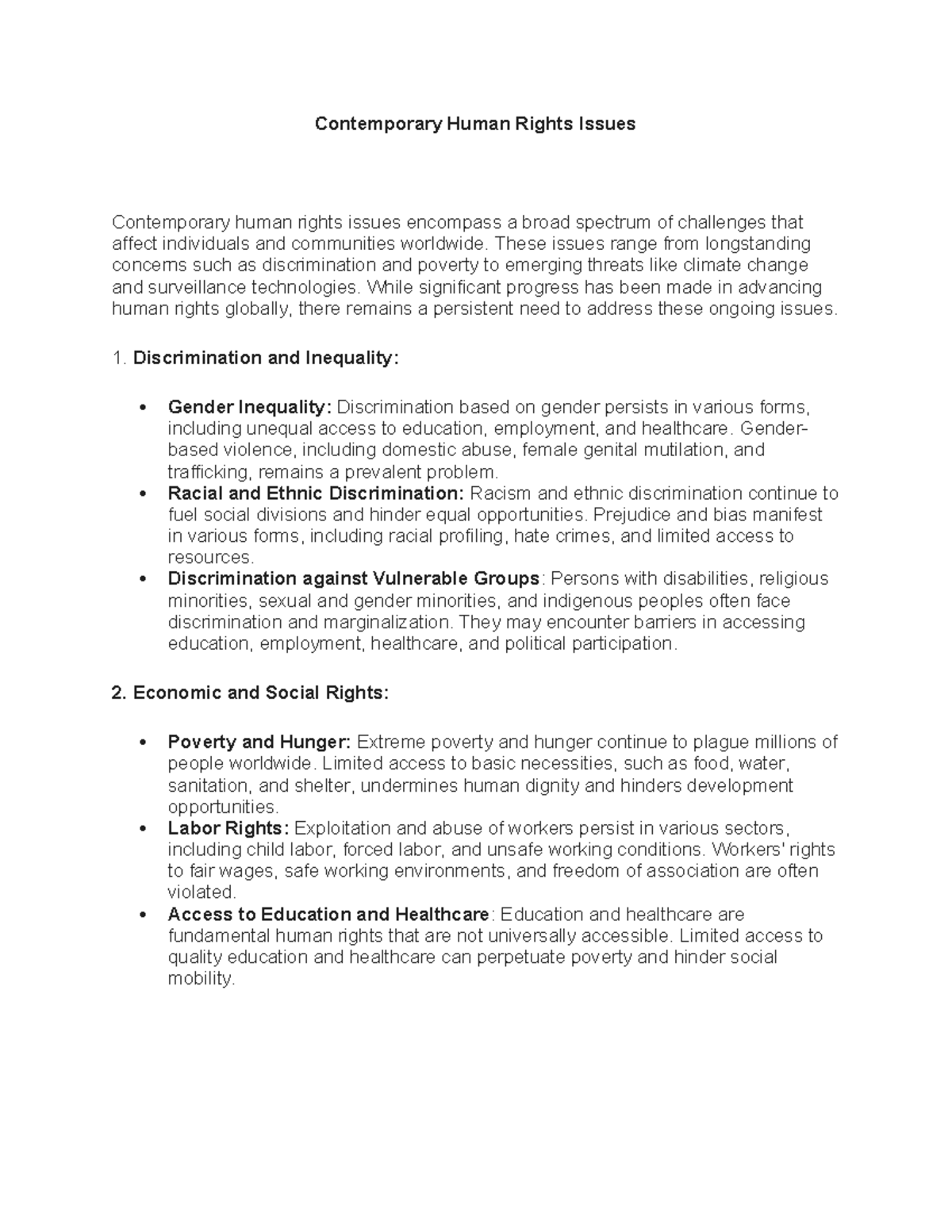 Group IV Human Rights - Contemporary Human Rights Issues Contemporary ...