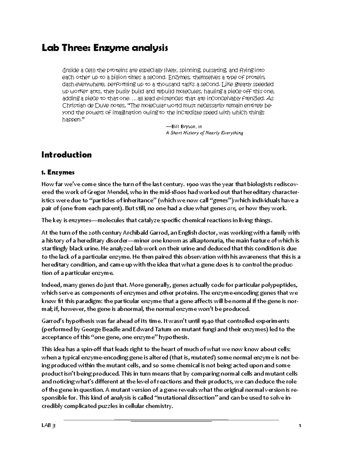 Lab 3- Enzyme Analysis - assignment - Lab Three: Enzyme analysis ...