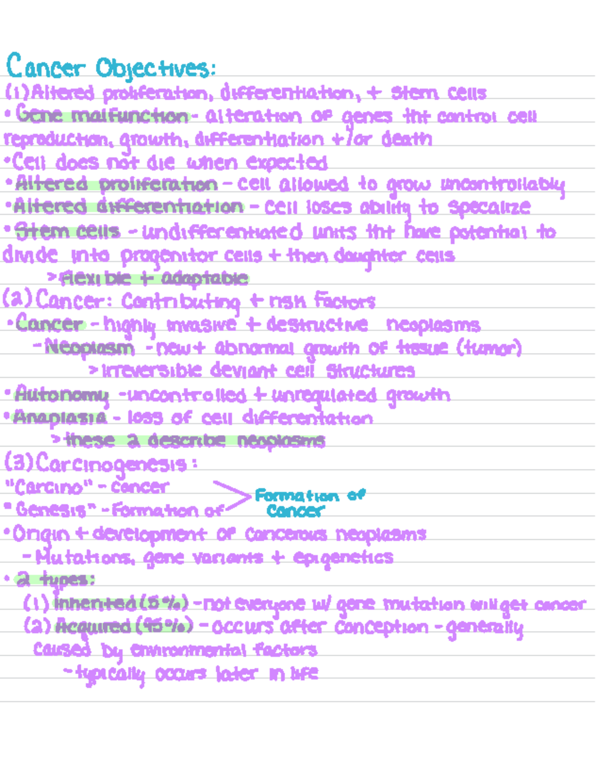 Cancer Notes - Cancer Objectives : (1) Altered proliferation ...