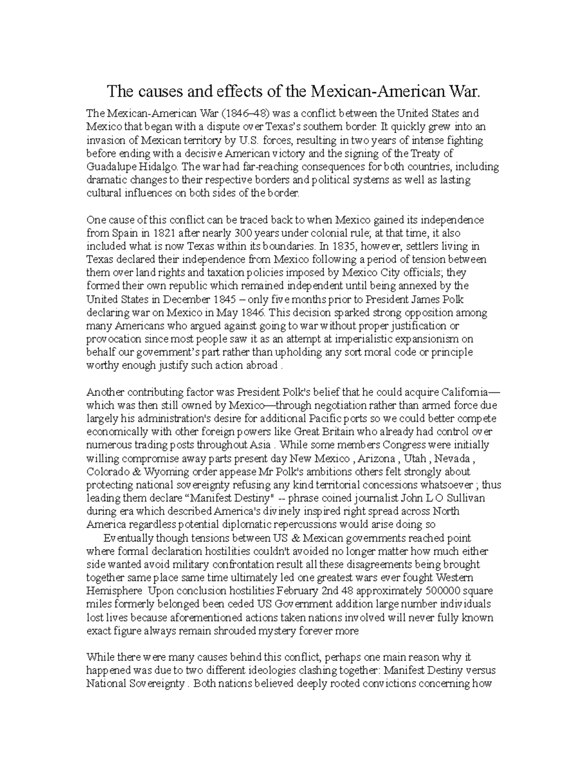 The causes and effects of the Mexican-American War. - The Mexican ...