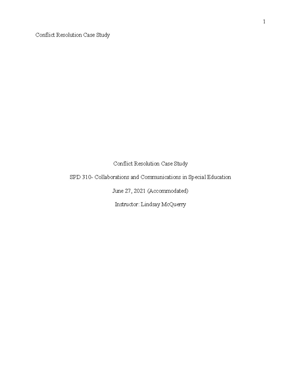 Conflict Resolution Case Study - Conflict Resolution Case Study ...