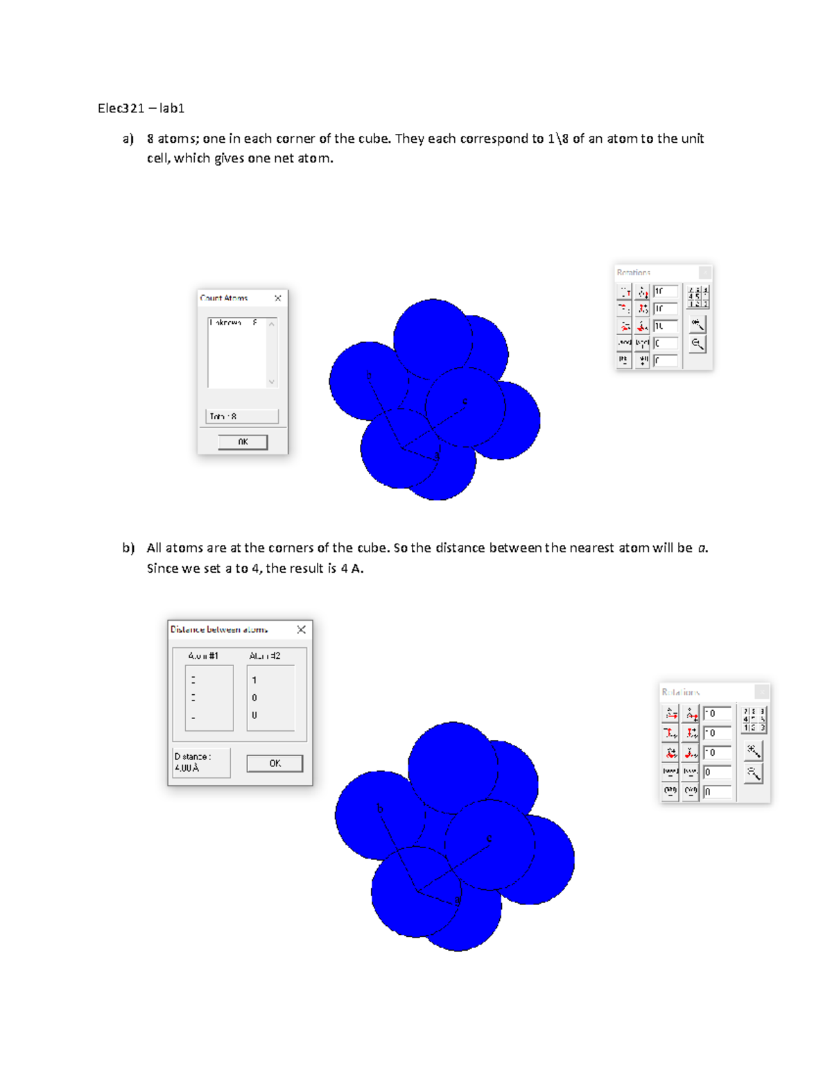 Elec321 lab1 - elec 321 lab 1 - Elec321 – lab a) 8 atoms; one in each corner of the cube. They ...