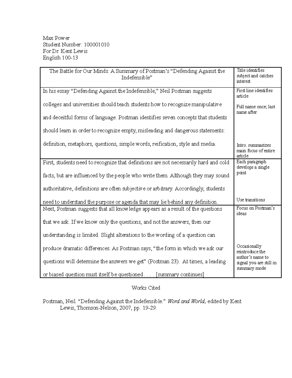 Summary Postman good eg - Max Power Student Number: 100001010 For Dr ...