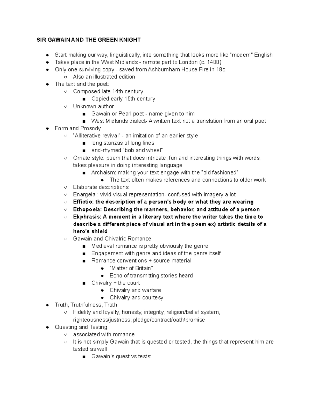 ENG 241 Notes 4 - SIR Gawain AND THE Green Knight - SIR GAWAIN AND THE ...