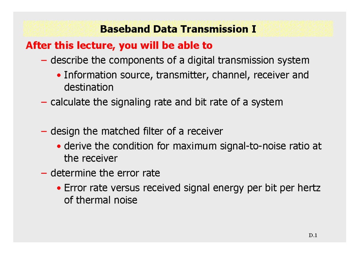 Matched filter Principle Of Digital Communication Notes - Baseband Data ...