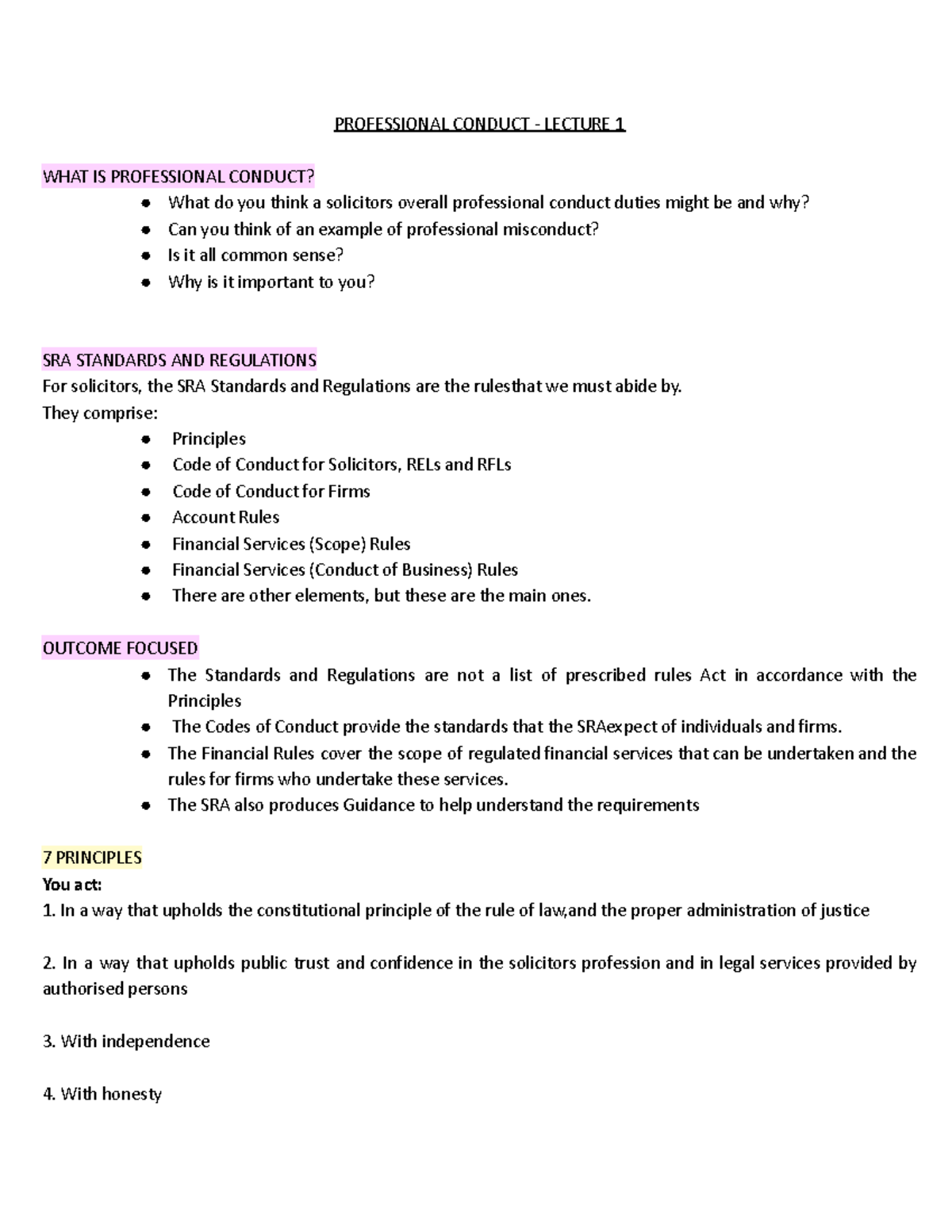 Professional Conduct Lecutres - PROFESSIONAL CONDUCT - LECTURE 1 WHAT ...
