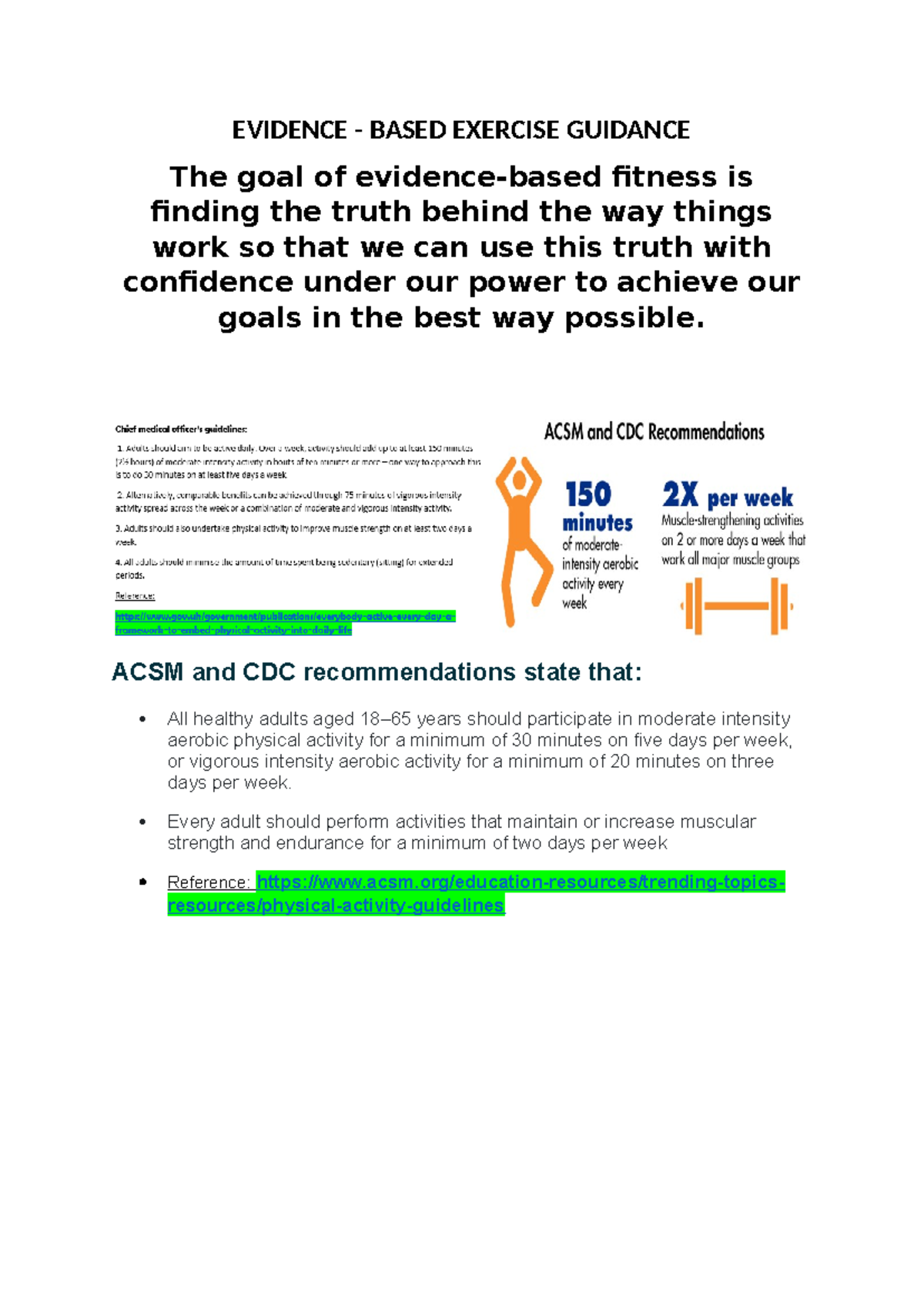 Evidence - EVIDENCE - BASED EXERCISE GUIDANCE The goal of evidence ...