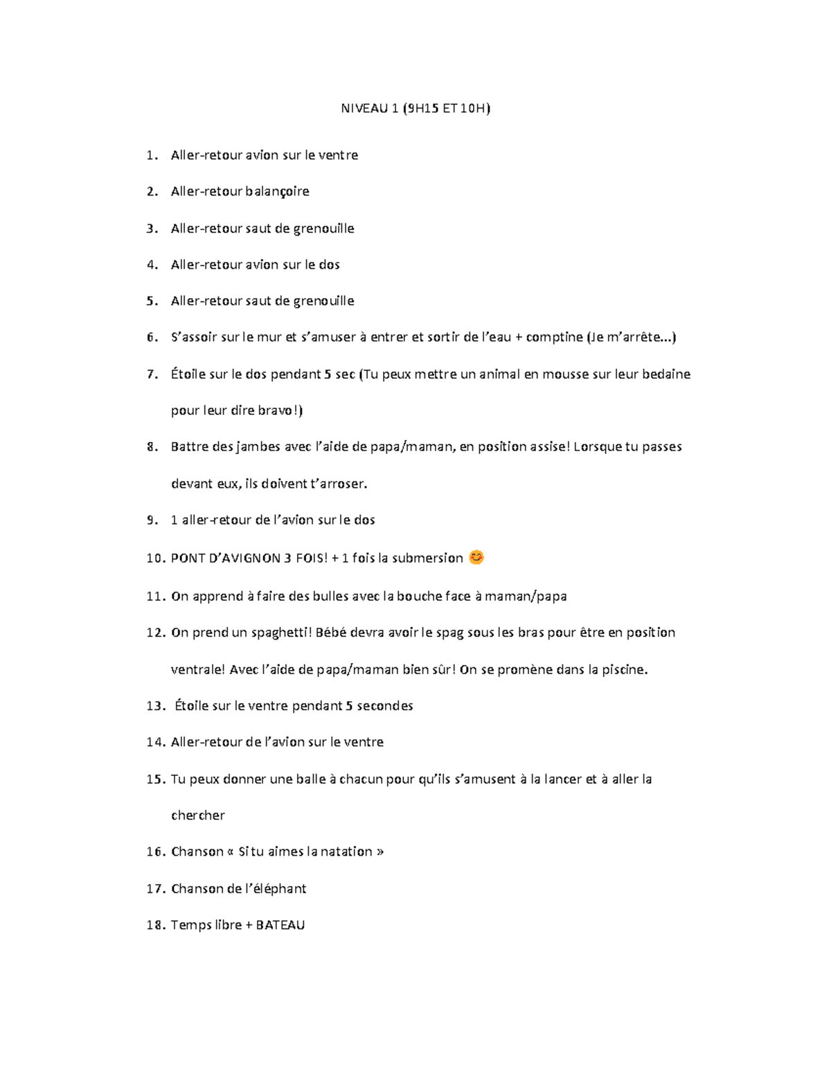 Niveau 1 - Quelques plans de cours - NIVEAU 1 (9H15 ET 10H) Aller ...