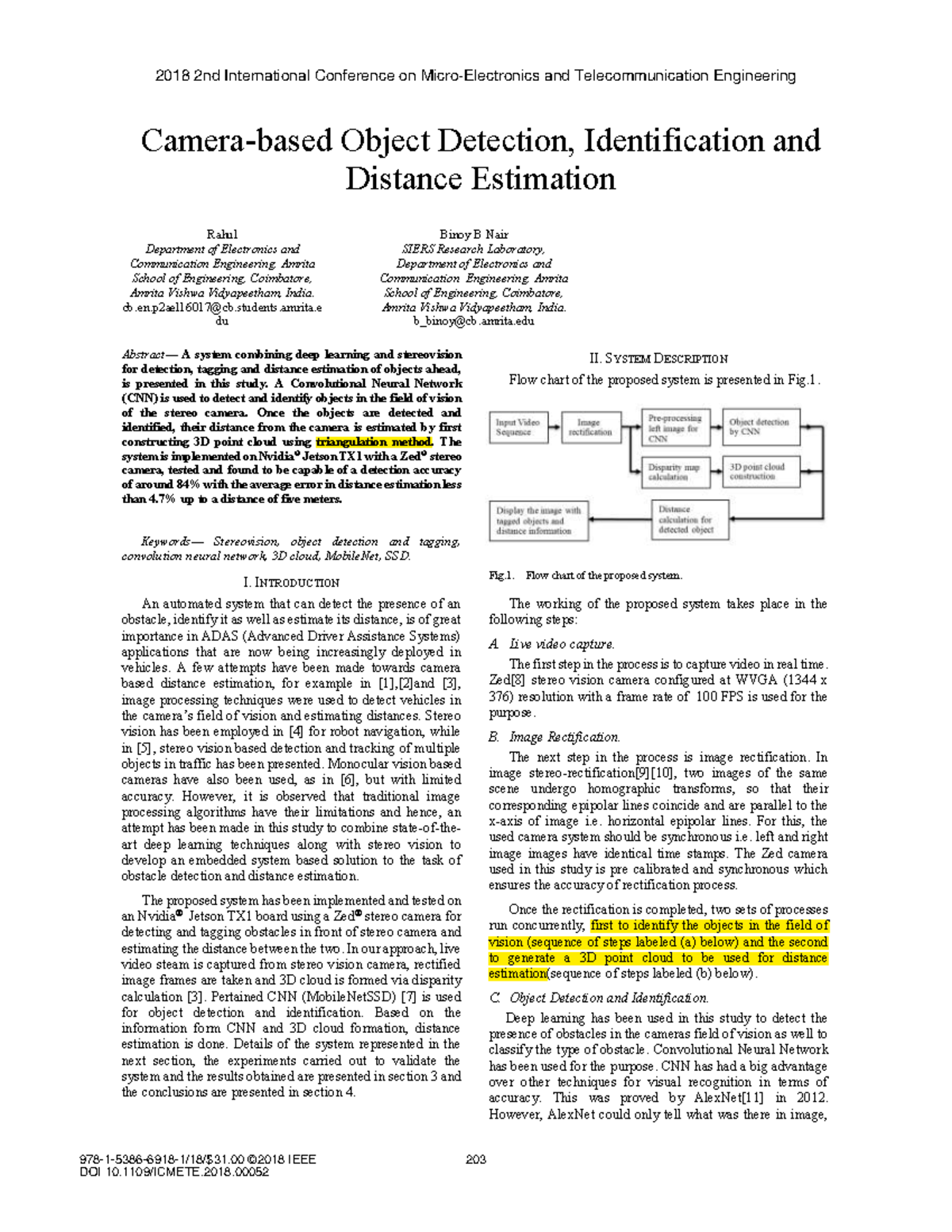 Camera Based Object Detection Identification And Distance Estimation Camera Based Object 