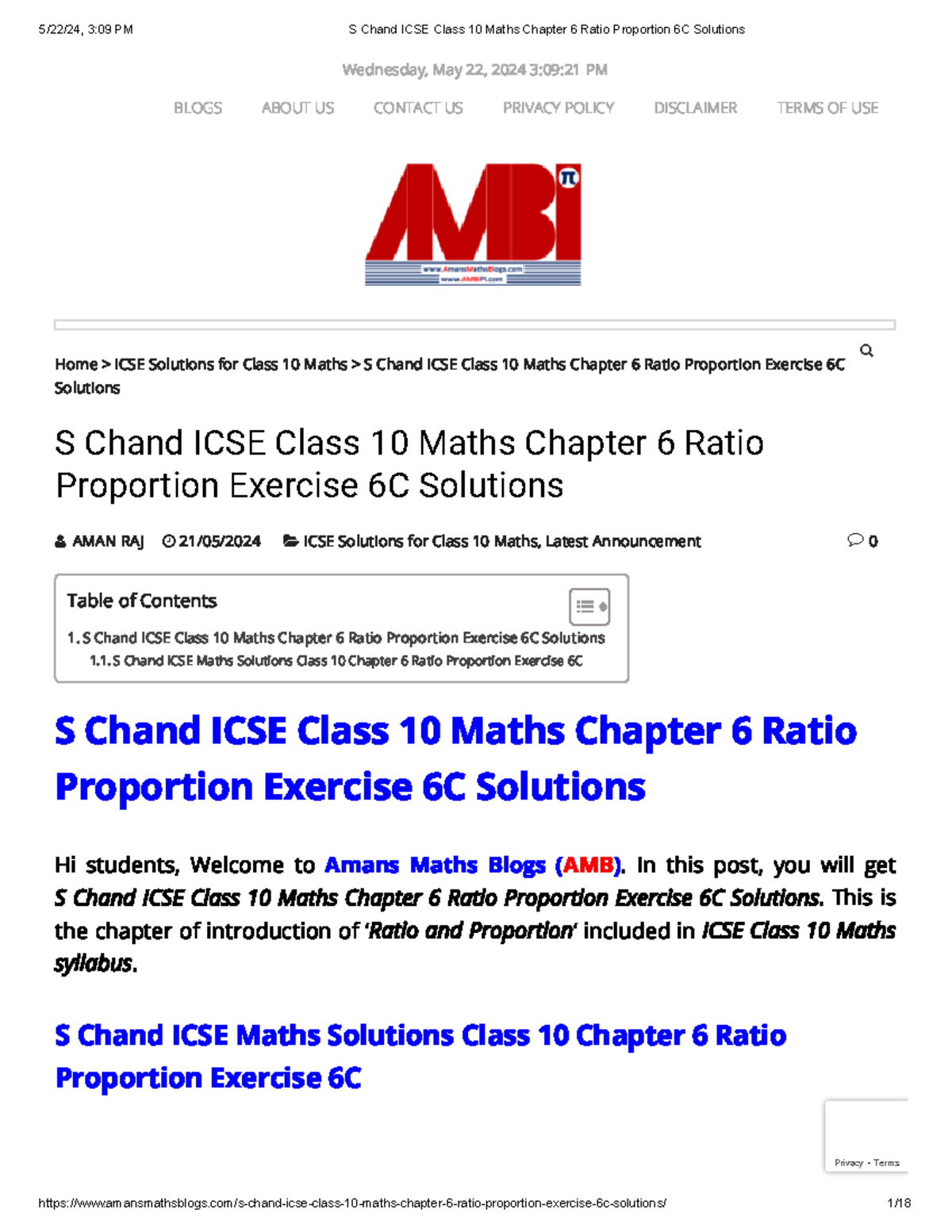 S Chand ICSE Class 10 Maths Chapter 6 Ratio Proportion 6C Solutions ...