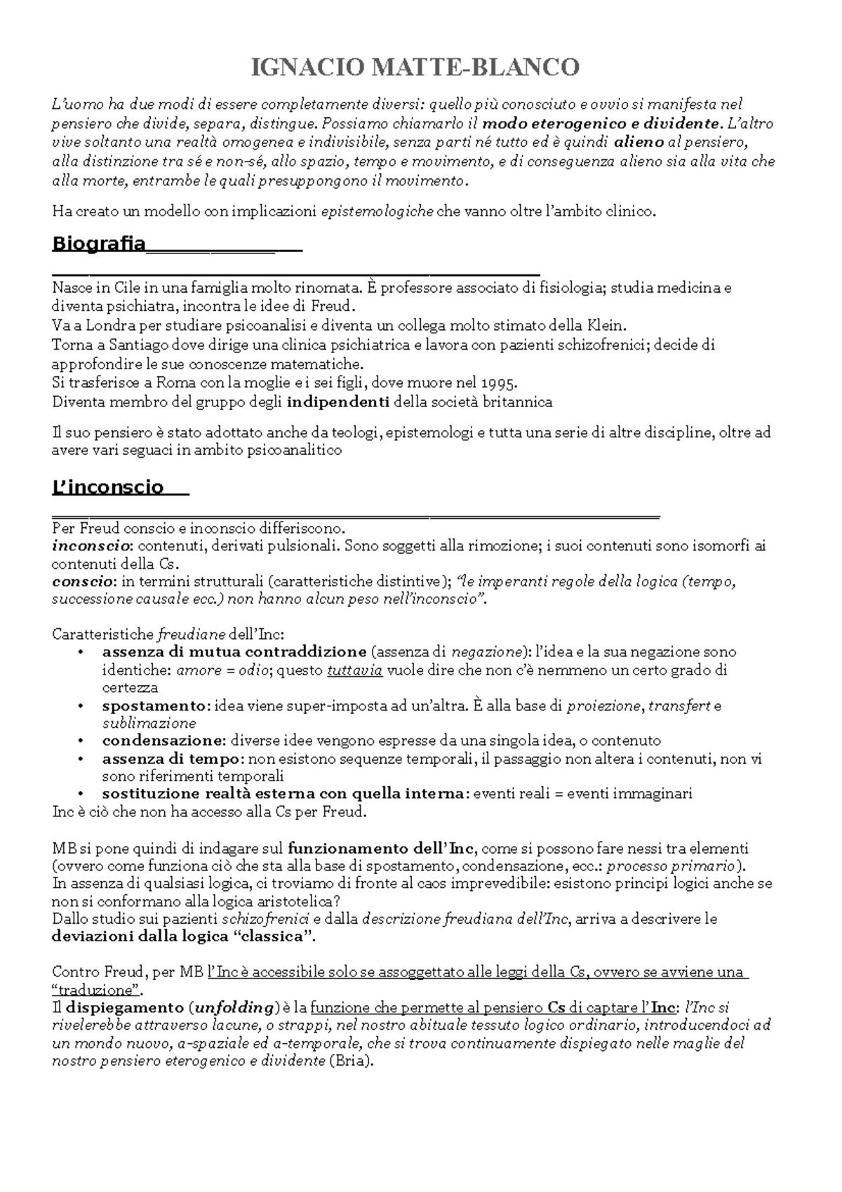 6. INDIPENDENTI 2: MATTE-BLANCO - IGNACIO MATTE-BLANCO L’uomo ha due ...