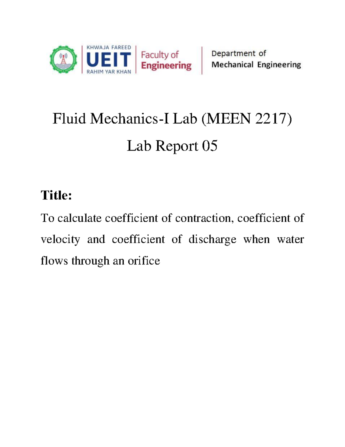 Lab 05 - Practical of Fluid Mechanics-I Lab with Theory helping new ...