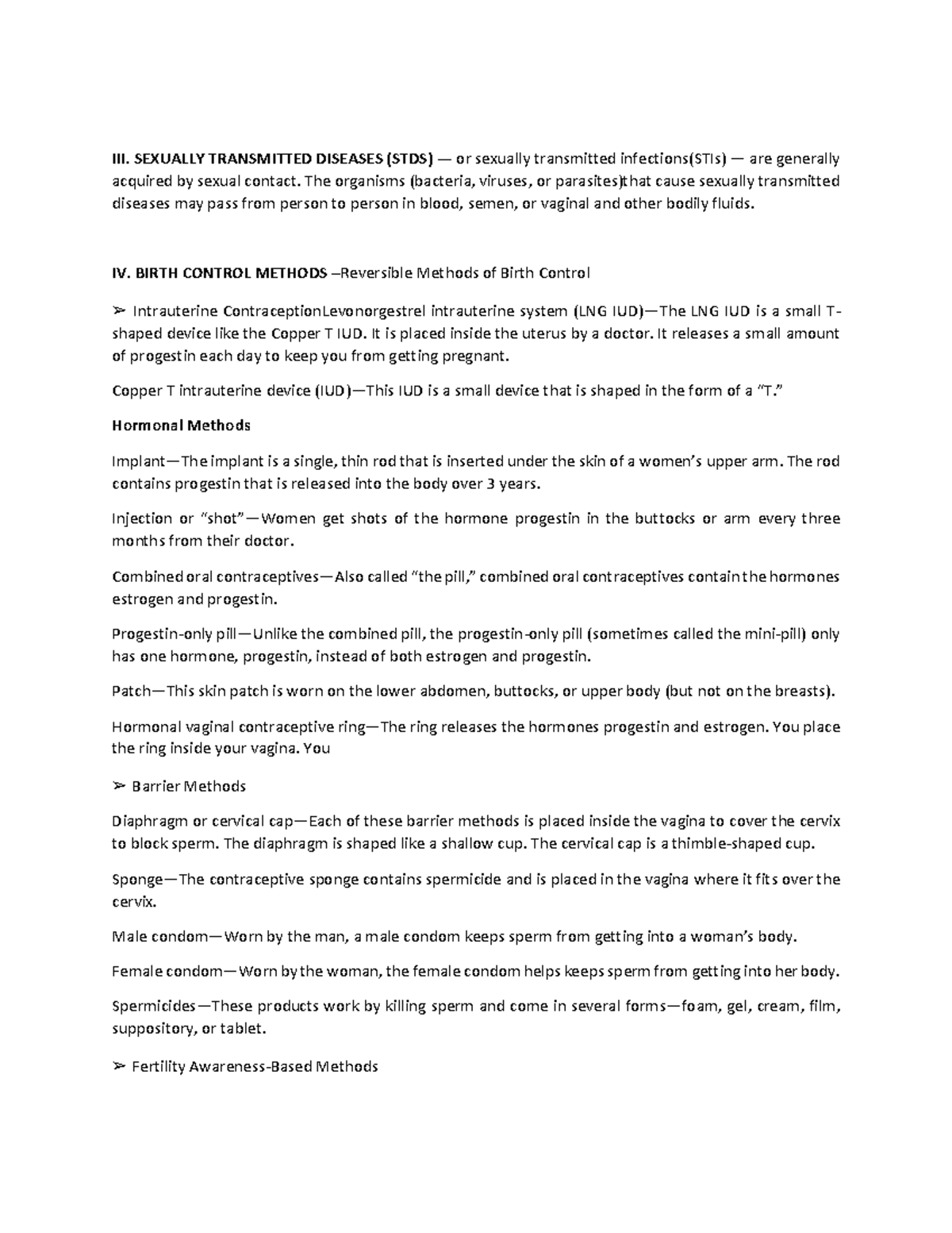 Physical SELF - Understanding the Self - III. SEXUALLY TRANSMITTED ...