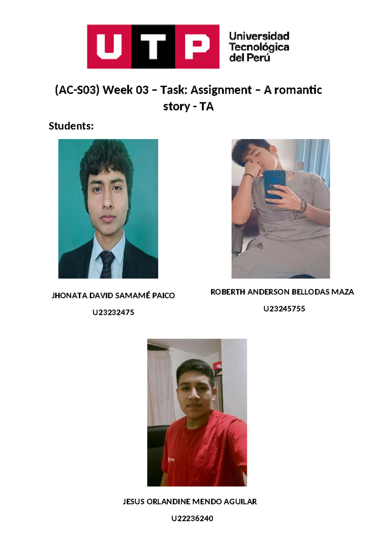 ACS03 Week 03 Task Assignment A romantic story TA PA - Ingles IV - (AC-S03) Week 03 – Task ...