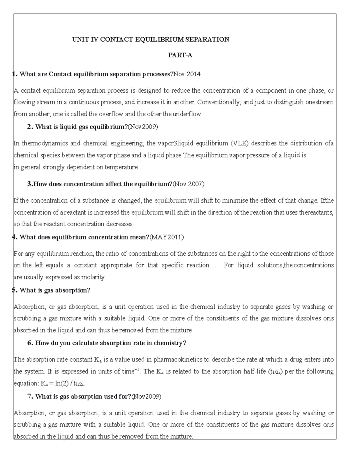 UNIT OP QUSS-UNIT 4 - TWO MARKS - UNIT IV CONTACT EQUILIBRIUM SEPARATION PART-A 1. What are ...