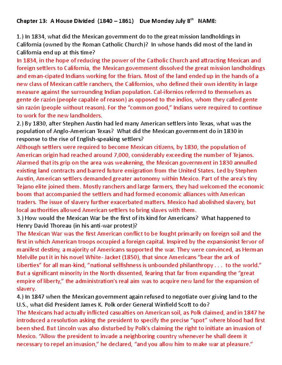 Foner 5 Ch 13 - History 1 assignments reading question answers ...