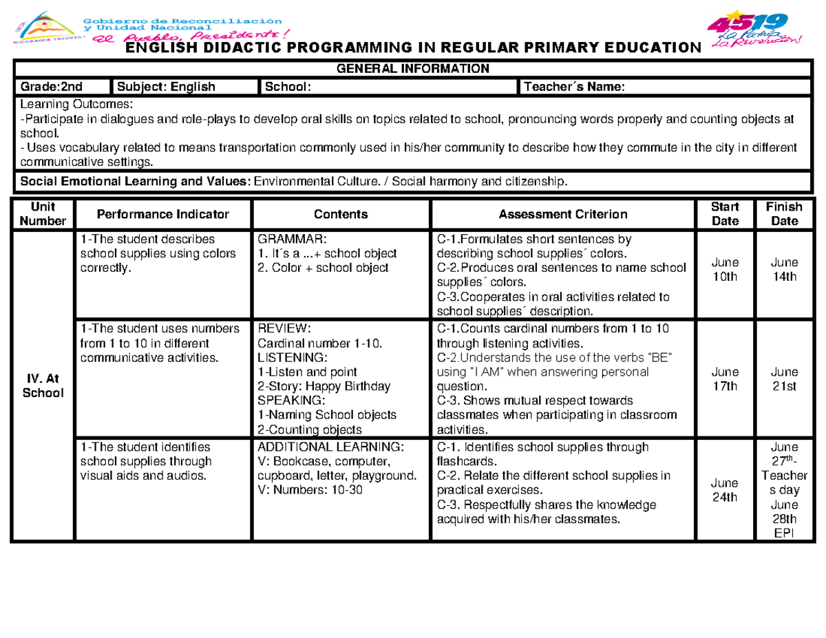 2nd.Grade.English Didactic Programming in Regular Primary Education. Mined.Junio y Julio 2024 ...