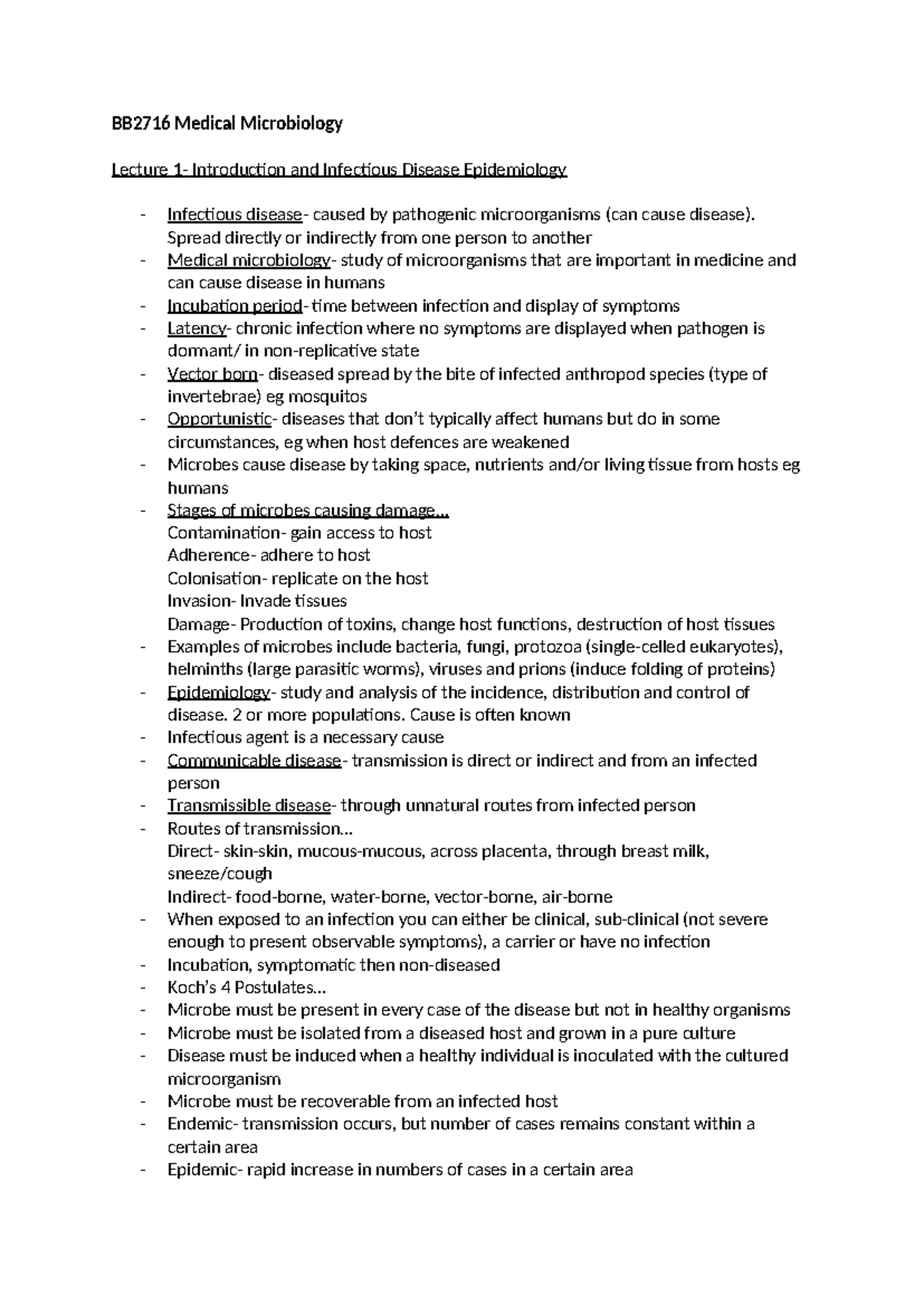 BB2716 Medical Microbiology - BB2716 Medical Microbiology Lecture 1 ...