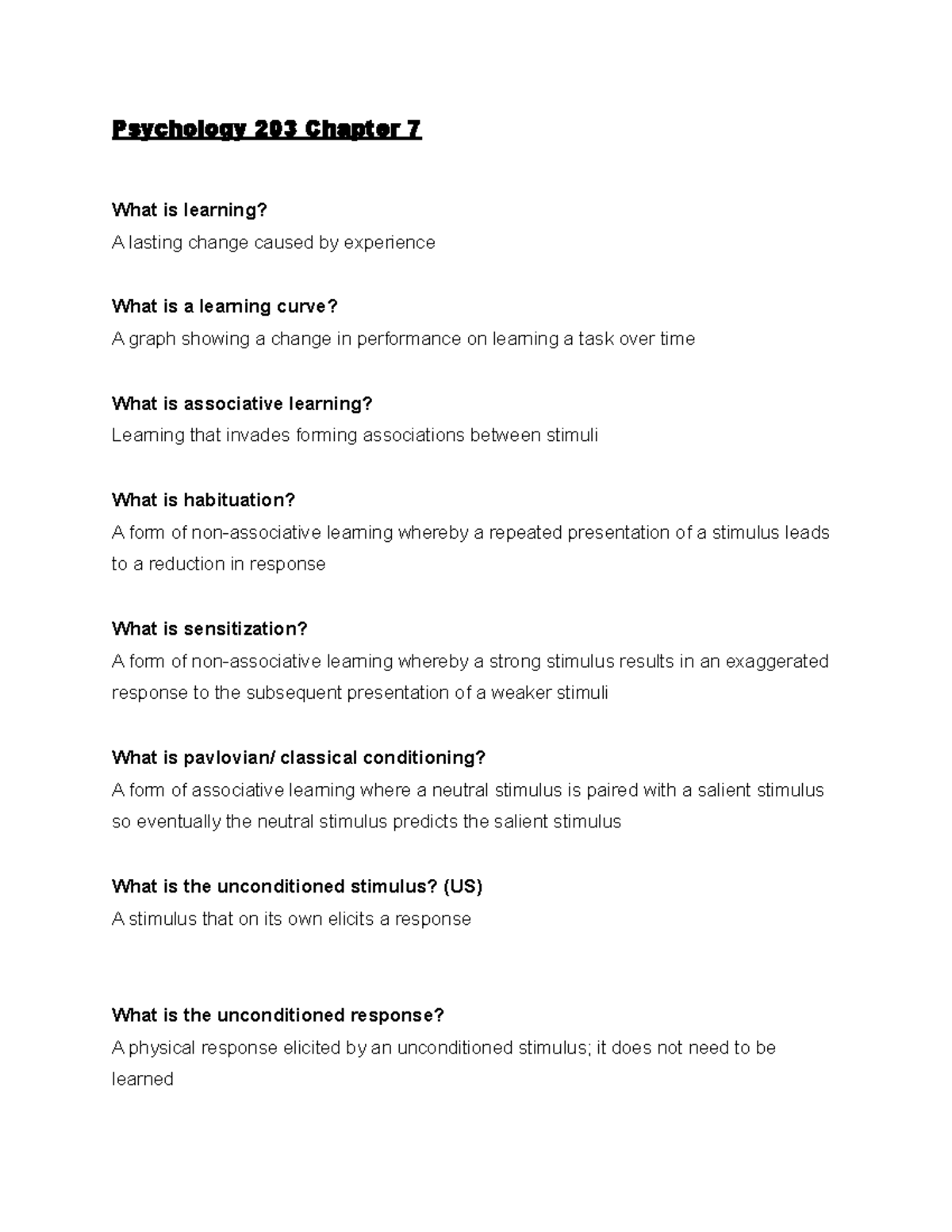 Psychology 203 Chapter 7 - Psychology 203 Chapter 7 What is learning? A ...
