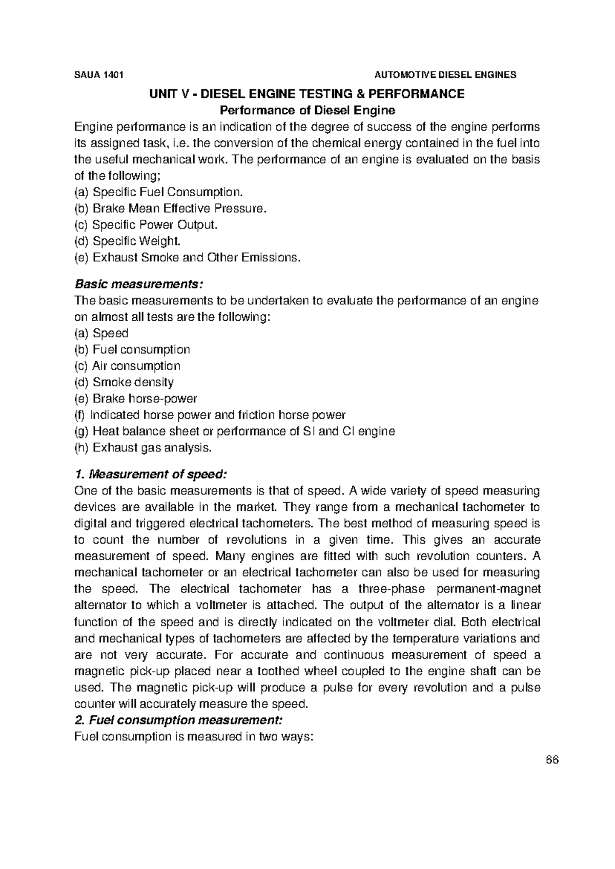 Diesel Engine Testing AND Performance notes - 66 SAUA 1401 AUTOMOTIVE ...