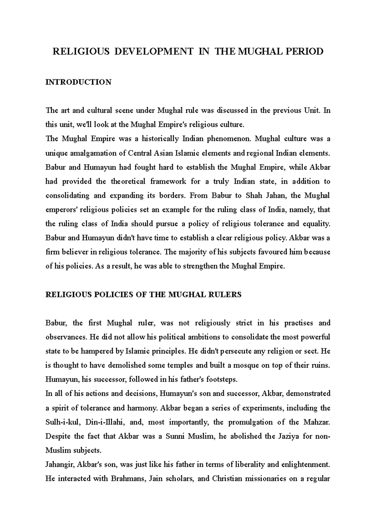 Religious Development IN THE Mughal Period - RELIGIOUS DEVELOPMENT IN ...