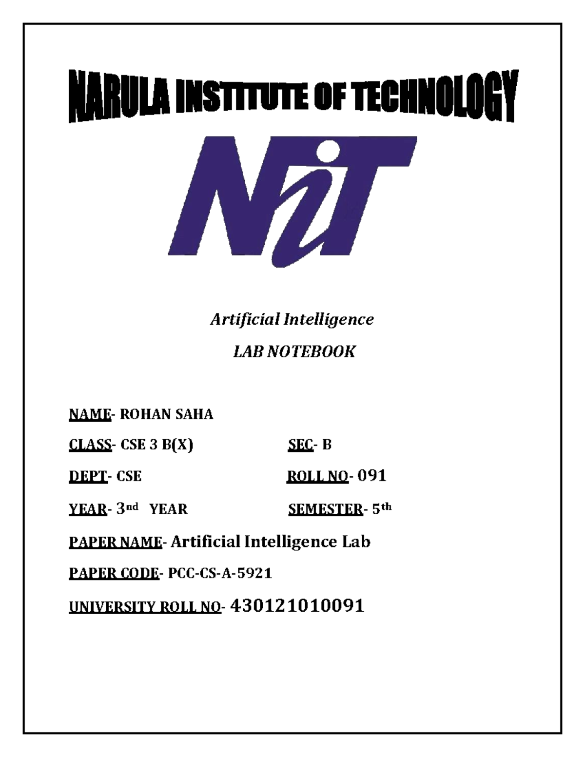 Front Page & TEST - this is notes - Artificial Intelligence LAB ...