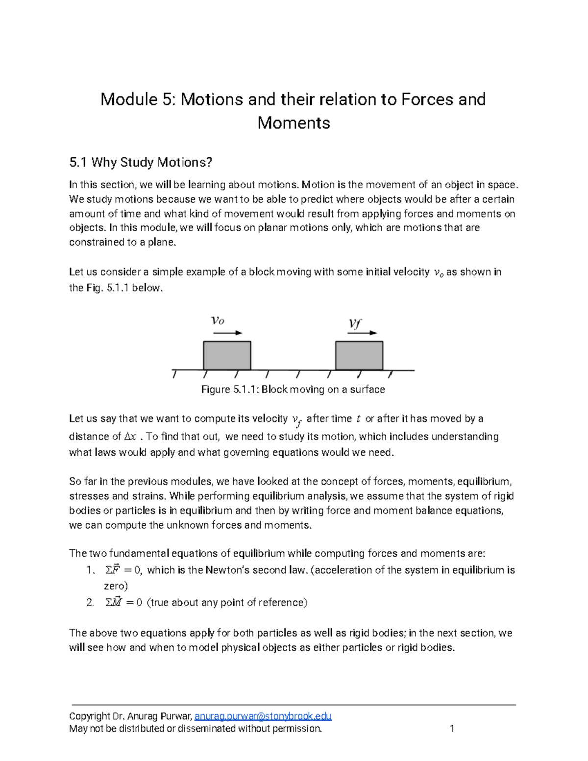 Module 5 Motions and their relation to Forces and Moments - Motion is ...