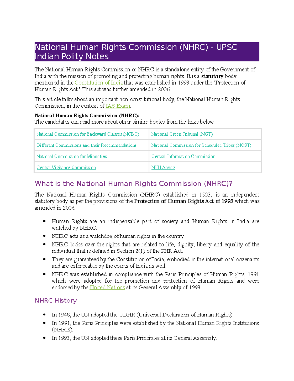National Human Rights Commission - It is a statutory body mentioned in ...
