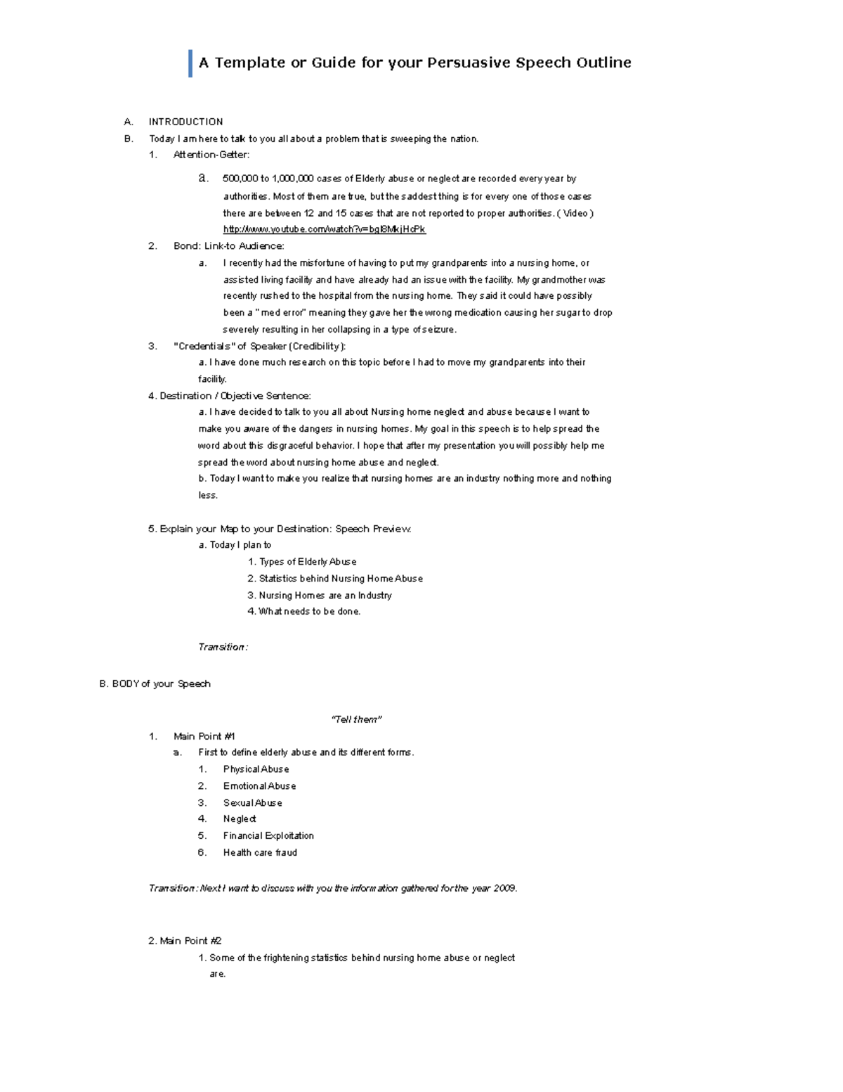 Persuasive Speech Outline Sample - A Template or Guide for your ...