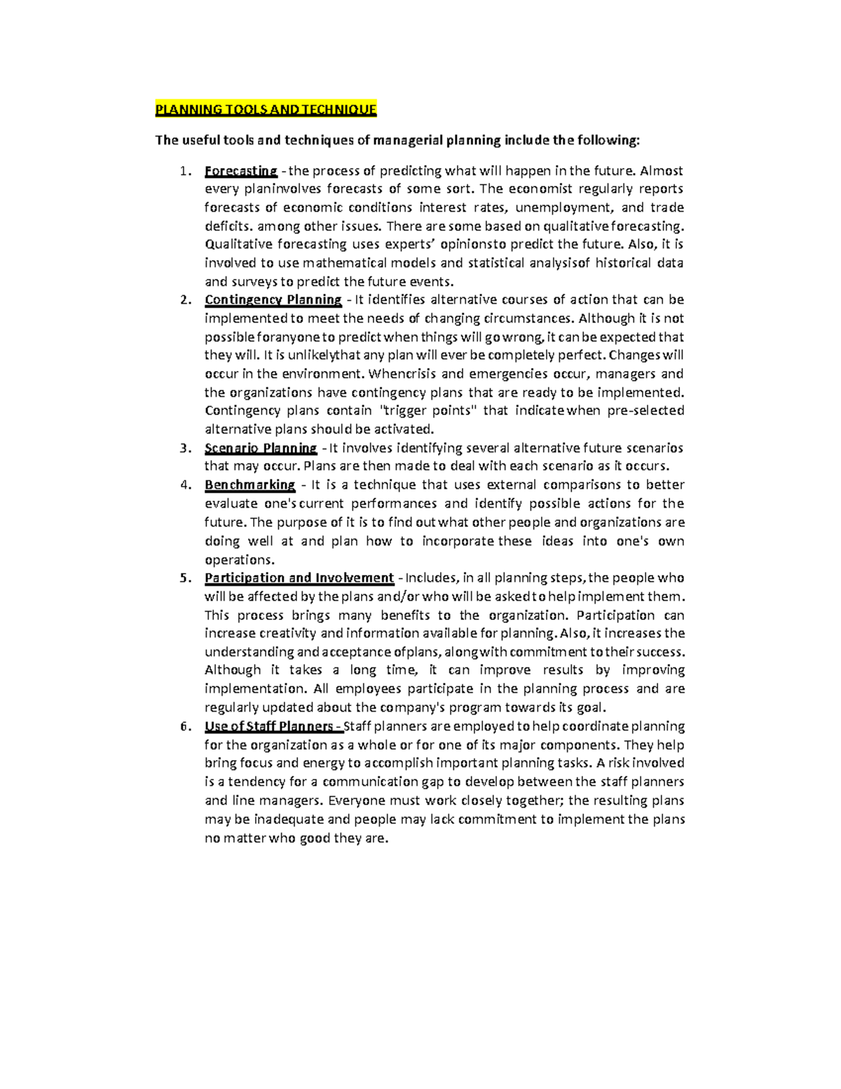 BA41 Report (X)-7 - Business Management Integrals - PLANNING TOOLS AND ...