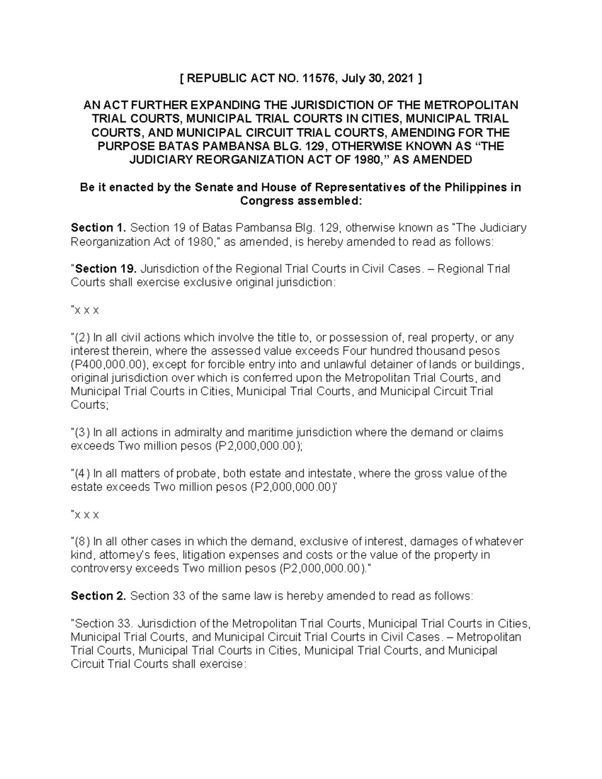 Republic ACT NO 11576 - For Marriage - [ REPUBLIC ACT NO. 11576, July ...