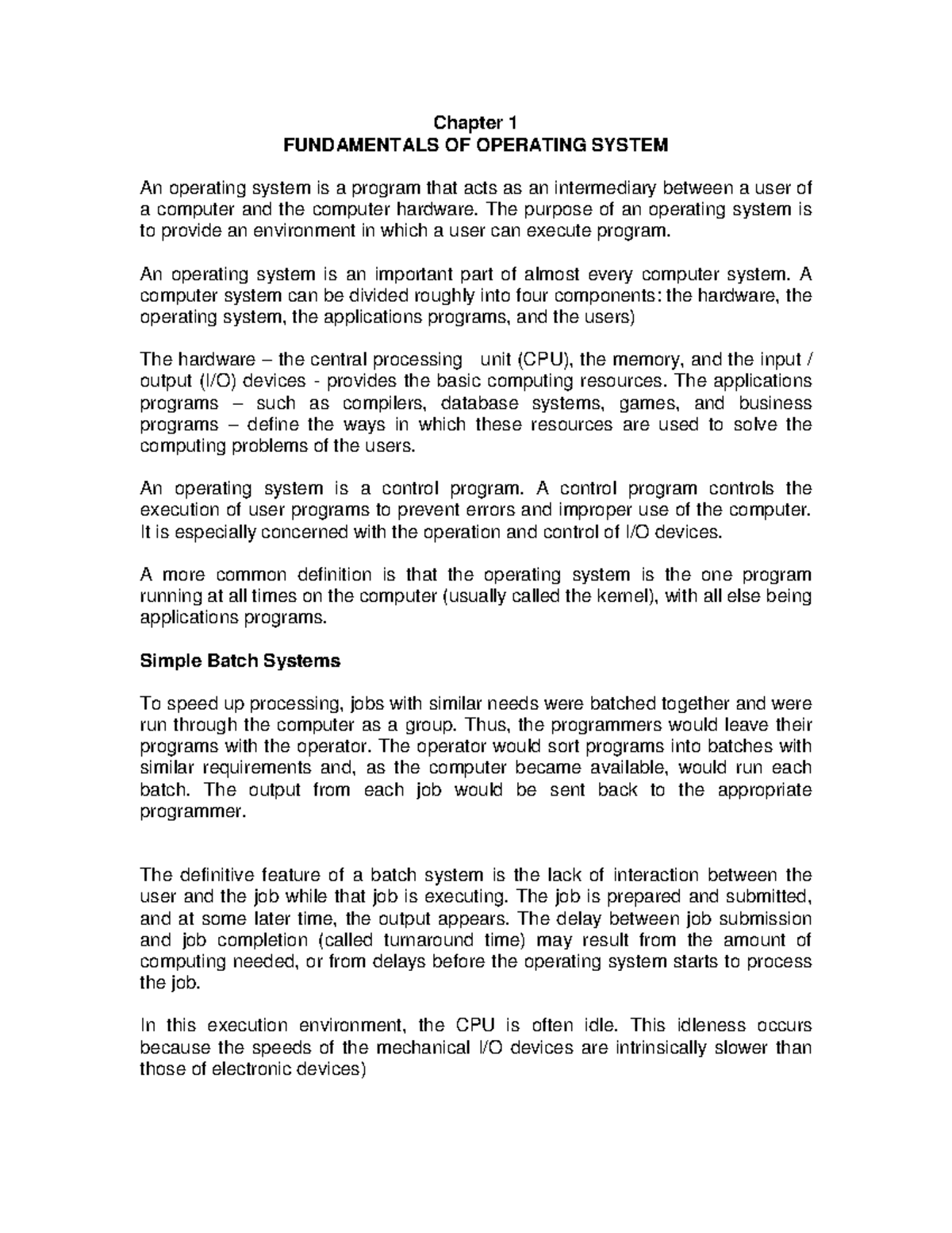 CMP 207 - Class material on os - Chapter 1 FUNDAMENTALS OF OPERATING ...