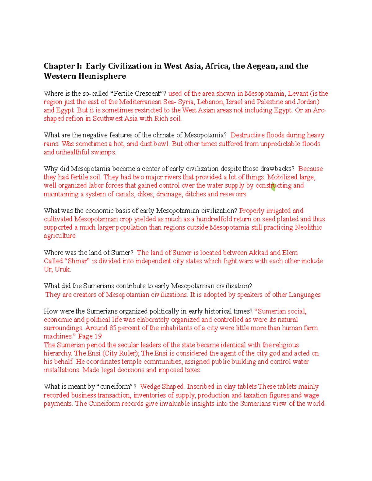 Chapter One Study Guide Notes Hist 2310 - Chapter I: Early Civilization ...