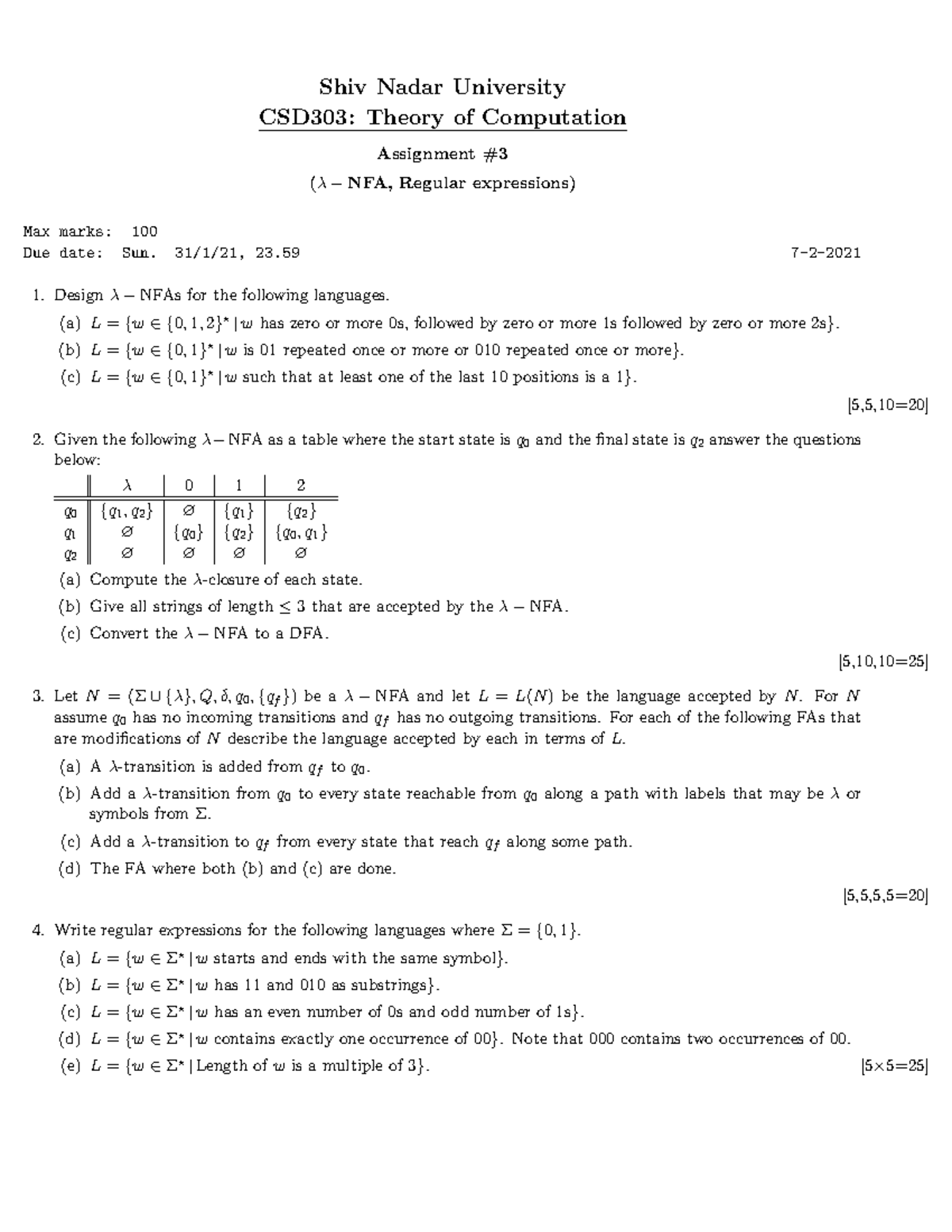 Assgn 3 - informative assignments - Shiv Nadar University CSD303 ...