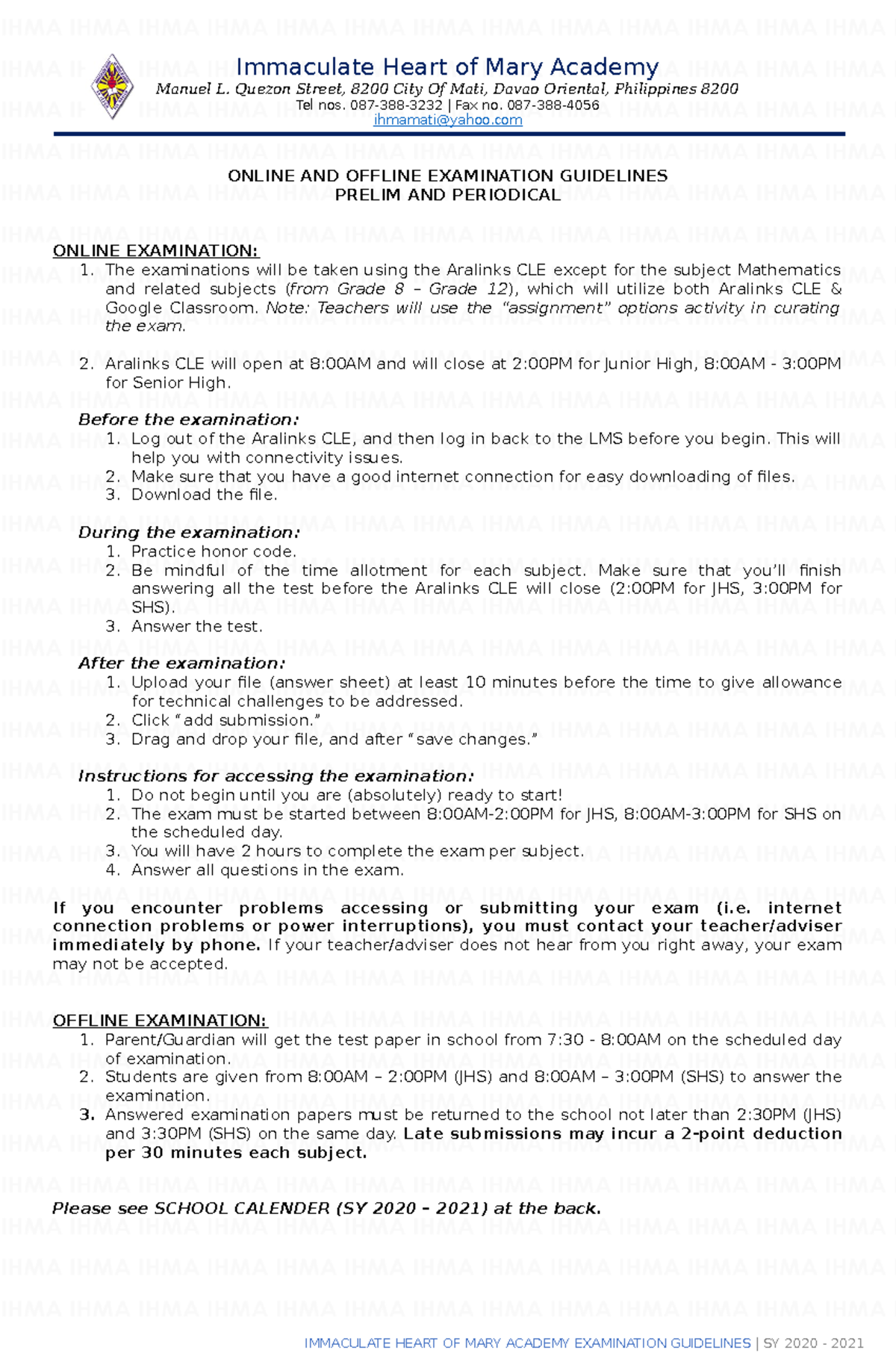 IHMA Exam Guidelines 1 - THIS DOCUMENT IS ABOUT THE LEARNING COURSEWORK ...