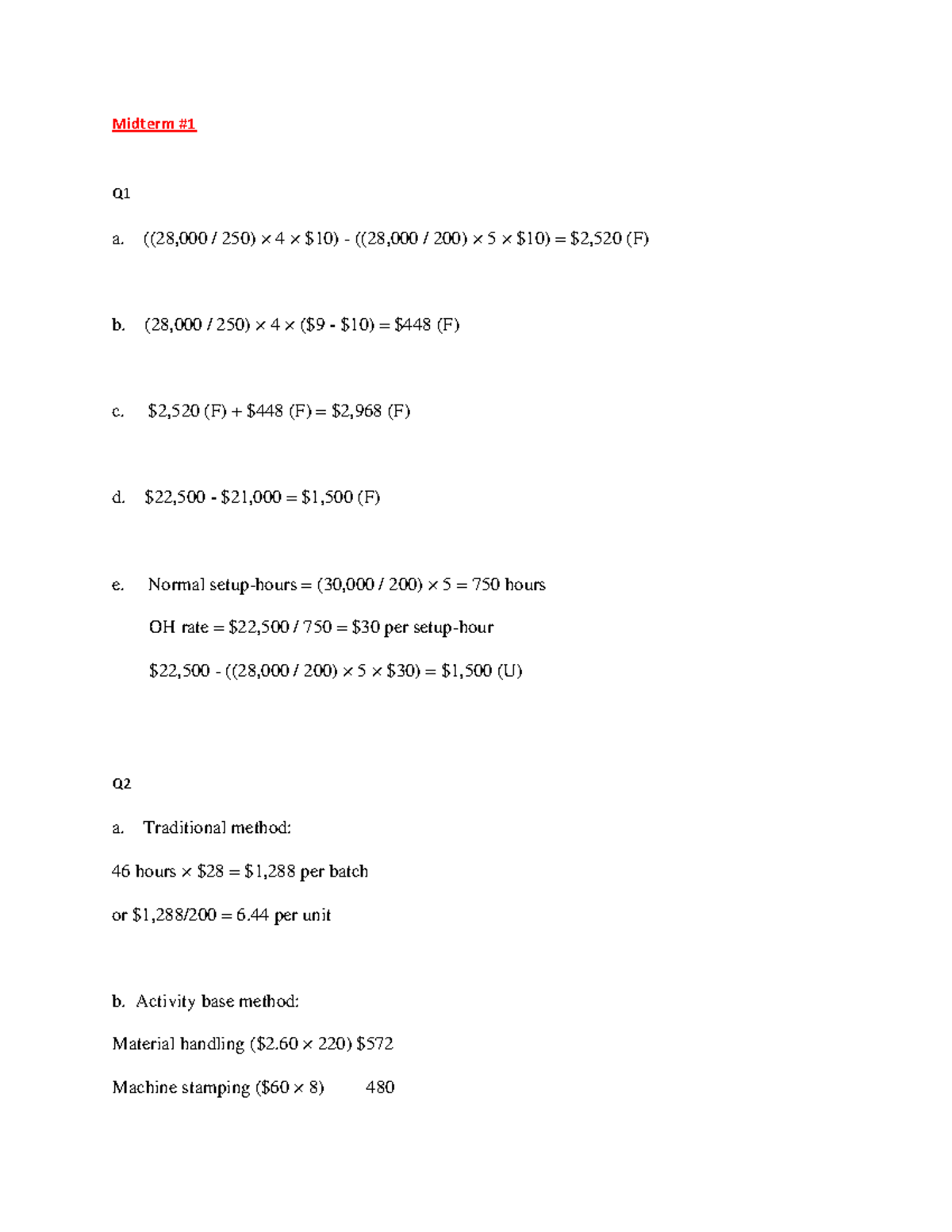 Short Answer Solutions- All three midterms - Midterm Q a. ((28,000 / ...