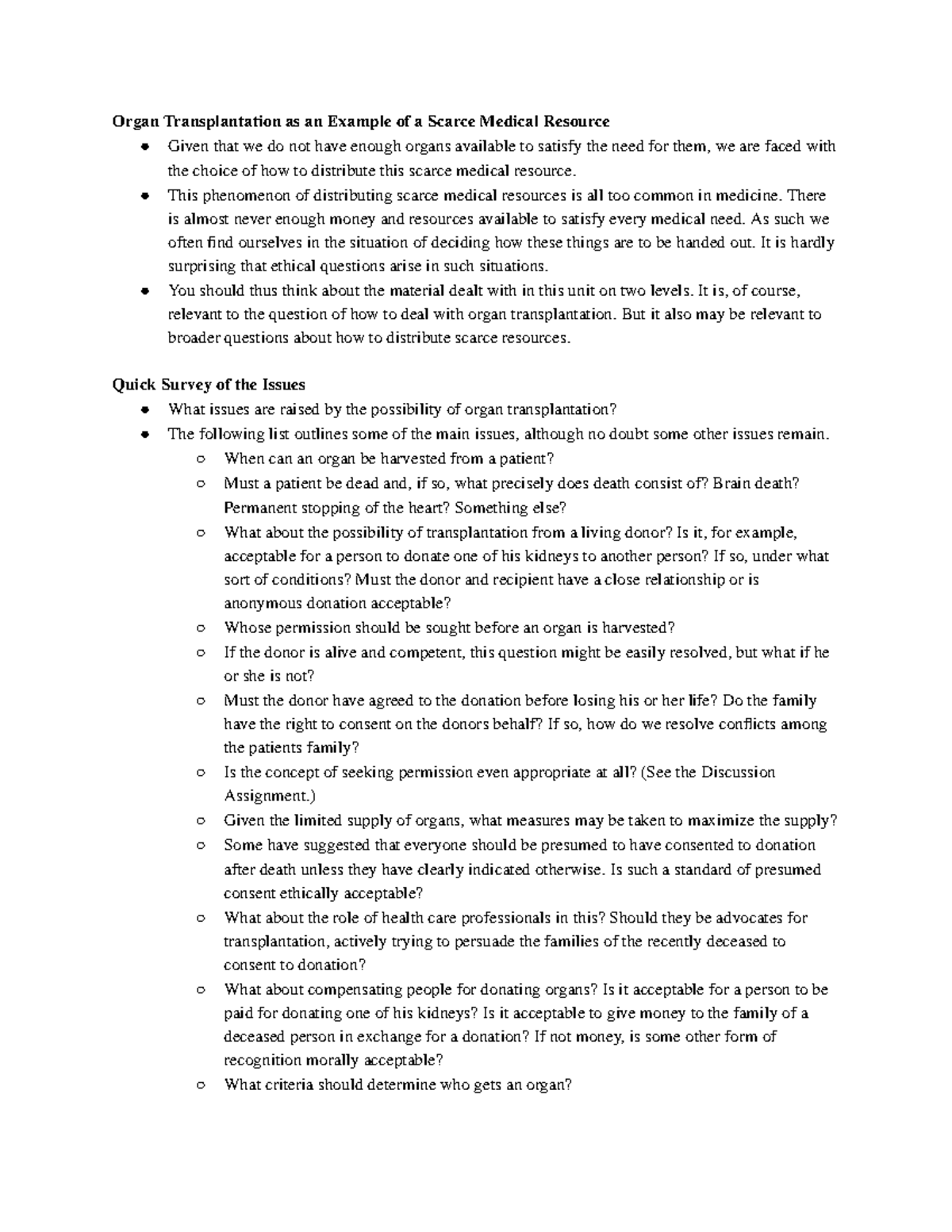 PHIL 2100 Module 6 Course Notes - Organ Transplantation as an Example ...