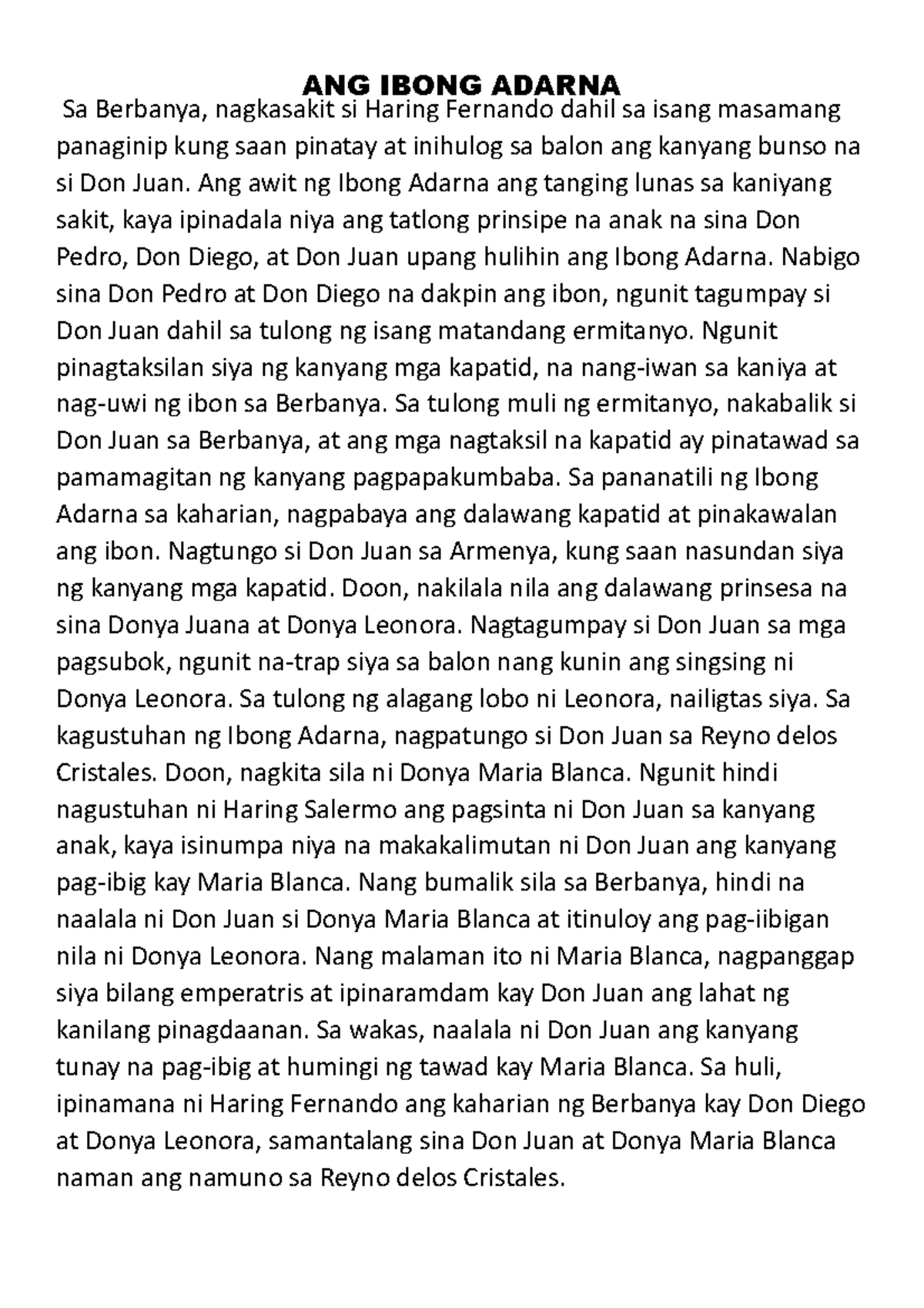 Ang Ibong adarna - Sa Berbanya, nagkasakit si Haring Fernando dahil sa ...