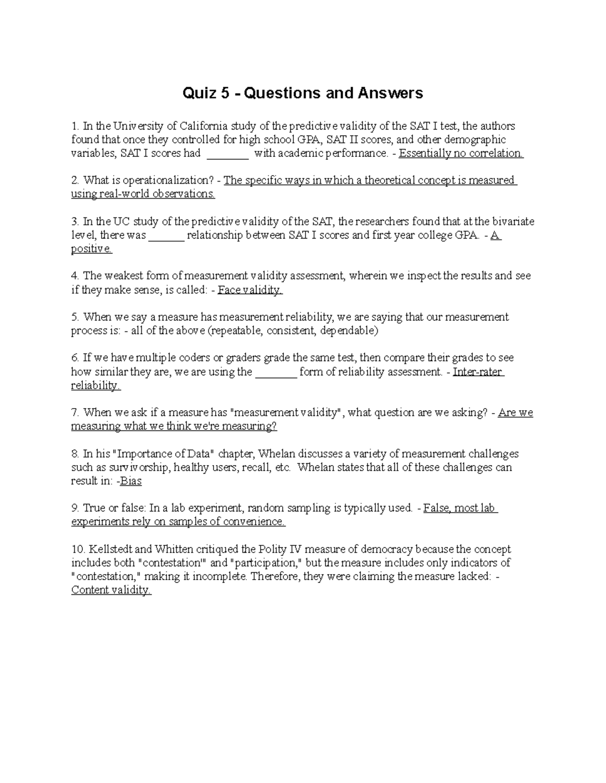 Quiz 5 - Quiz 5 questions + answers - Quiz 5 Questions and Answers 1 ...