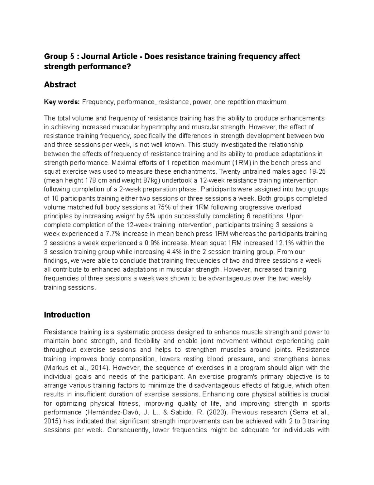Group Journal Article& Presentation - Group 5 : Journal Article - Does resistance training ...