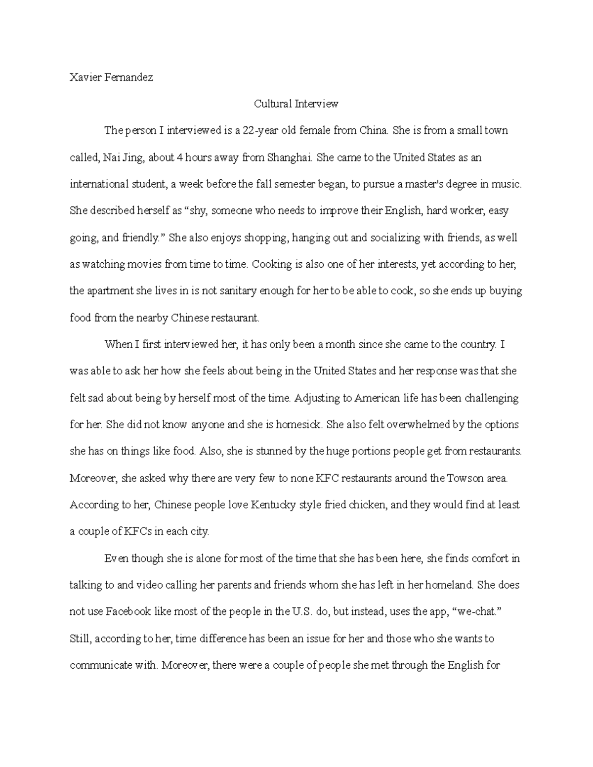 Cultural interview - Grade: 97 - Xavier Fernandez Cultural Interview ...